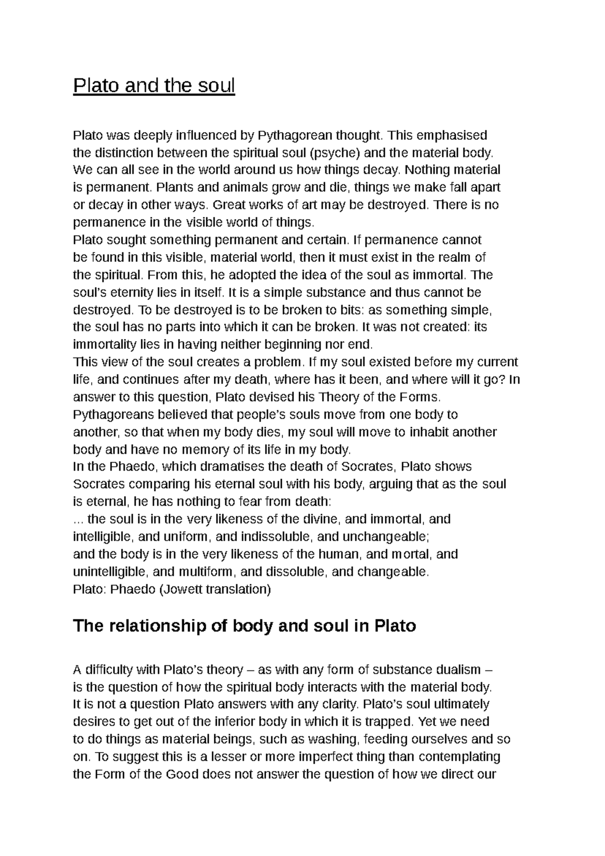 Plato and the soul - Google Docs - Plato and the soul Plato was deeply ...