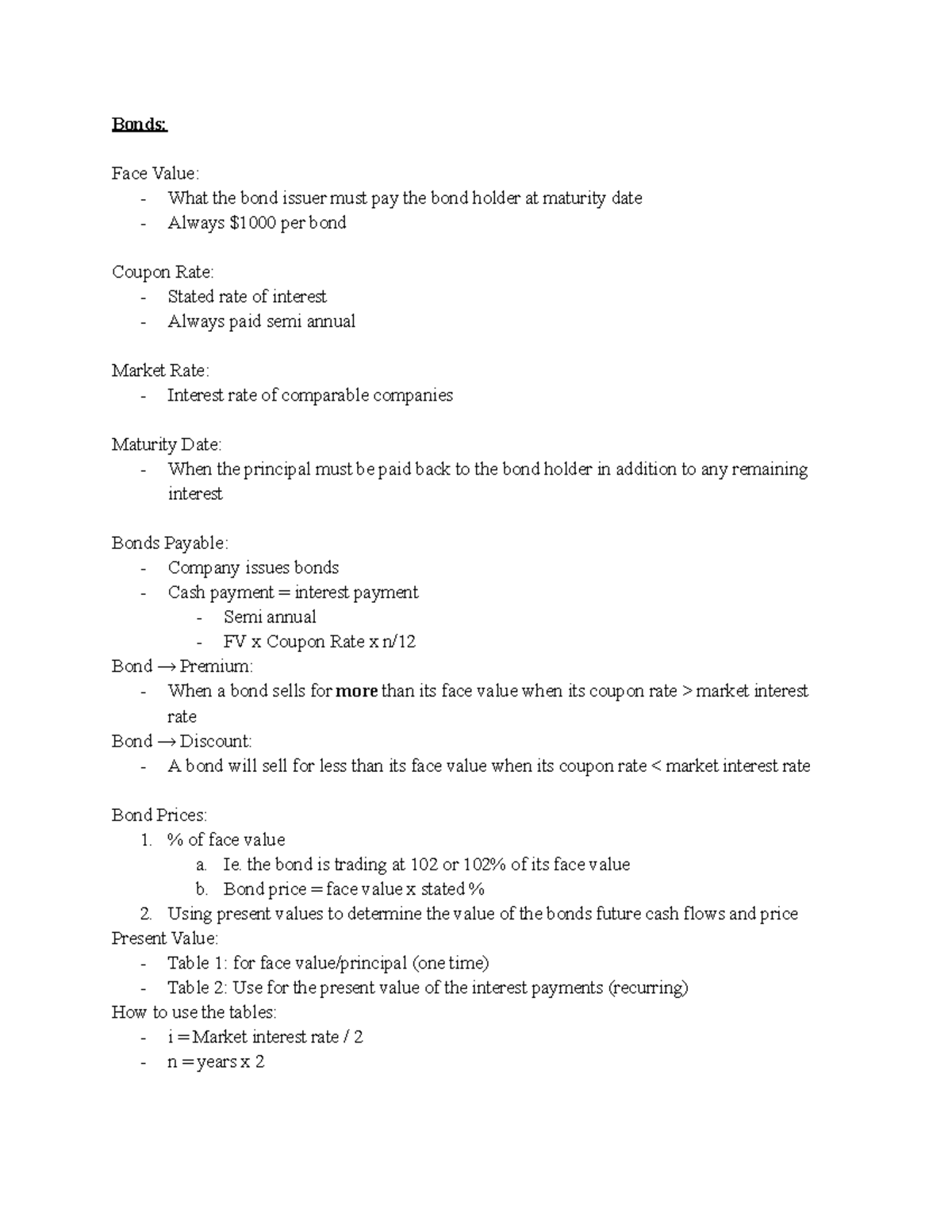Formula Document 2257 - Term 1 - Bonds: Face Value: - What the bond ...