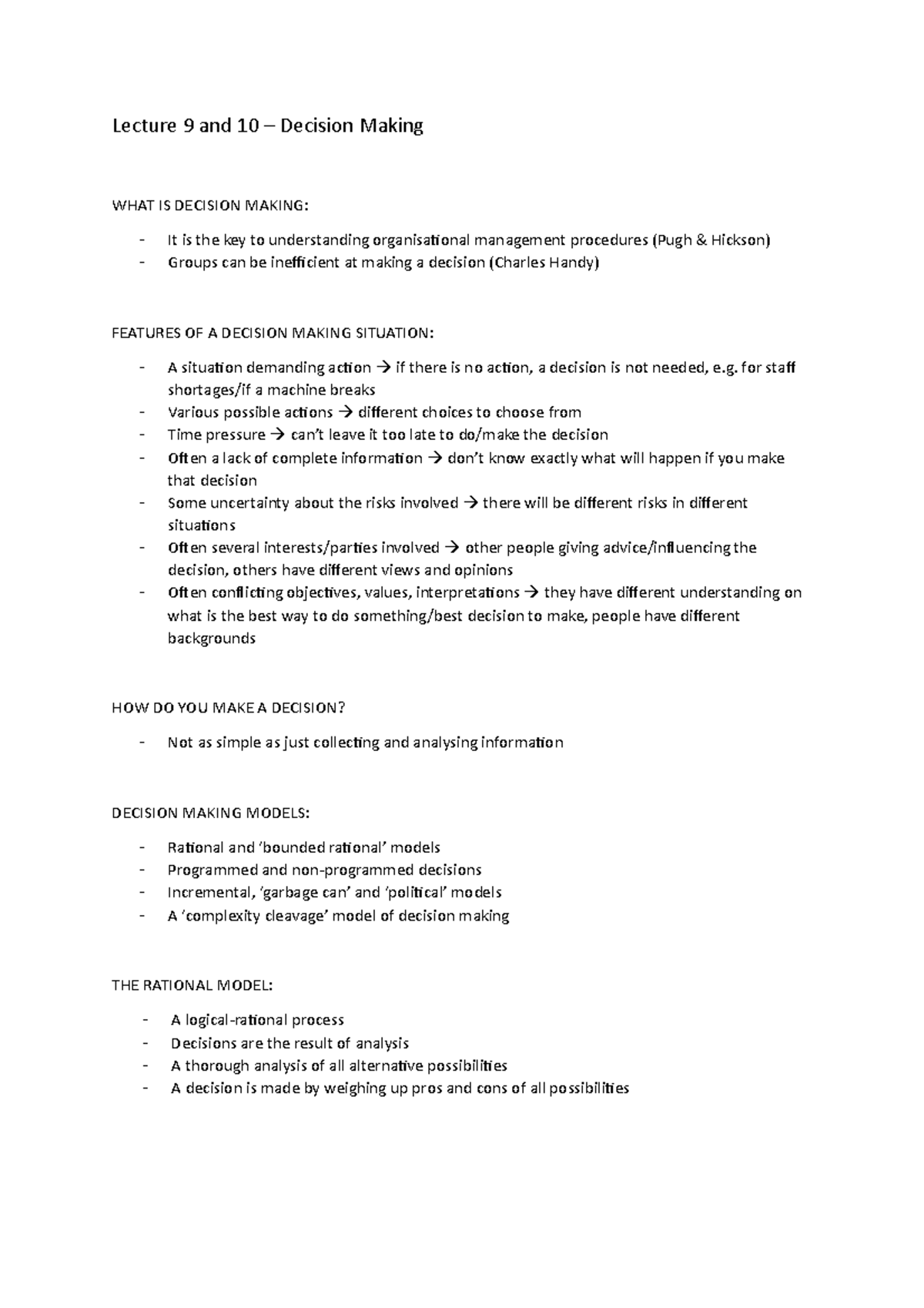 9. Decision Making - Lecture notes 8 - Lecture 9 and 10 – Decision ...