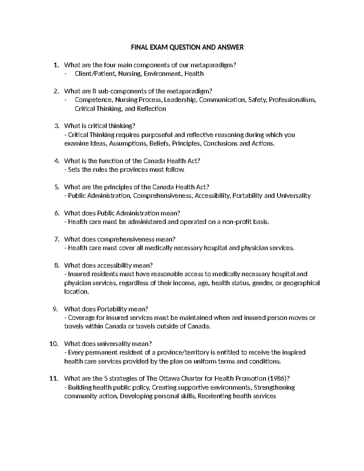 Finals Reviewer - FINAL EXAM QUESTION AND ANSWER What are the four main ...