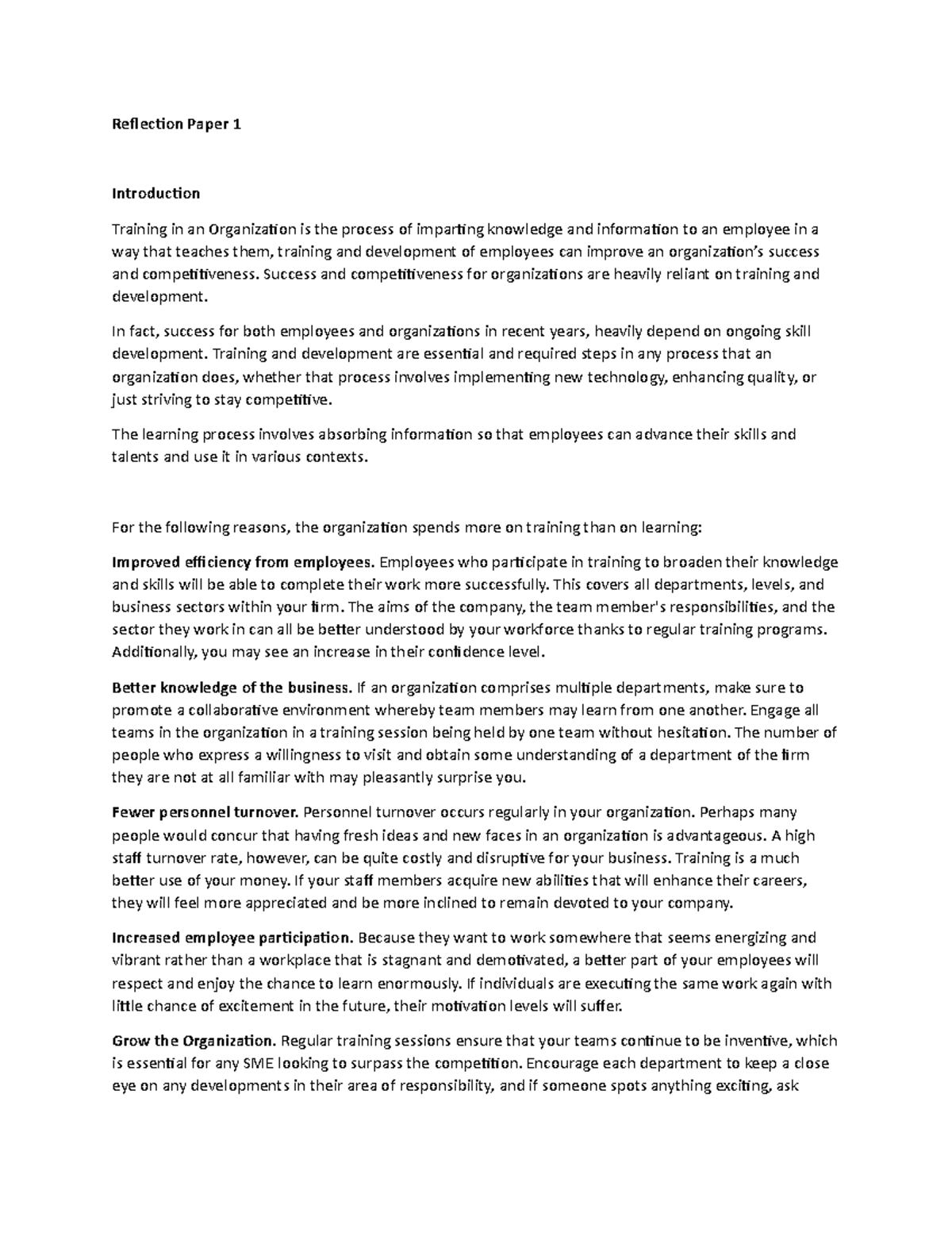 Reflection Paper 1 Organizational Learning - Reflection Paper 1 ...