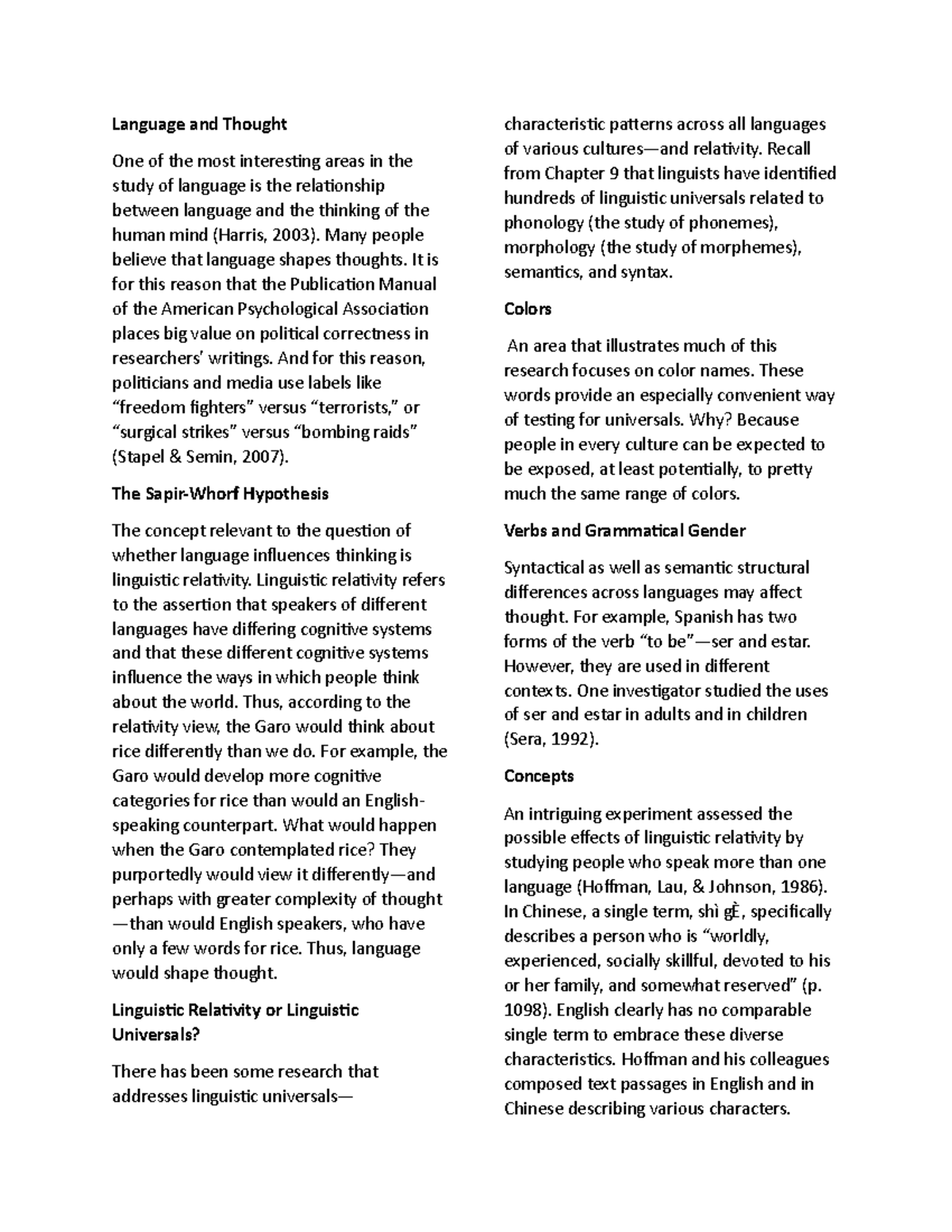 Language in context - Language and Thought One of the most interesting ...