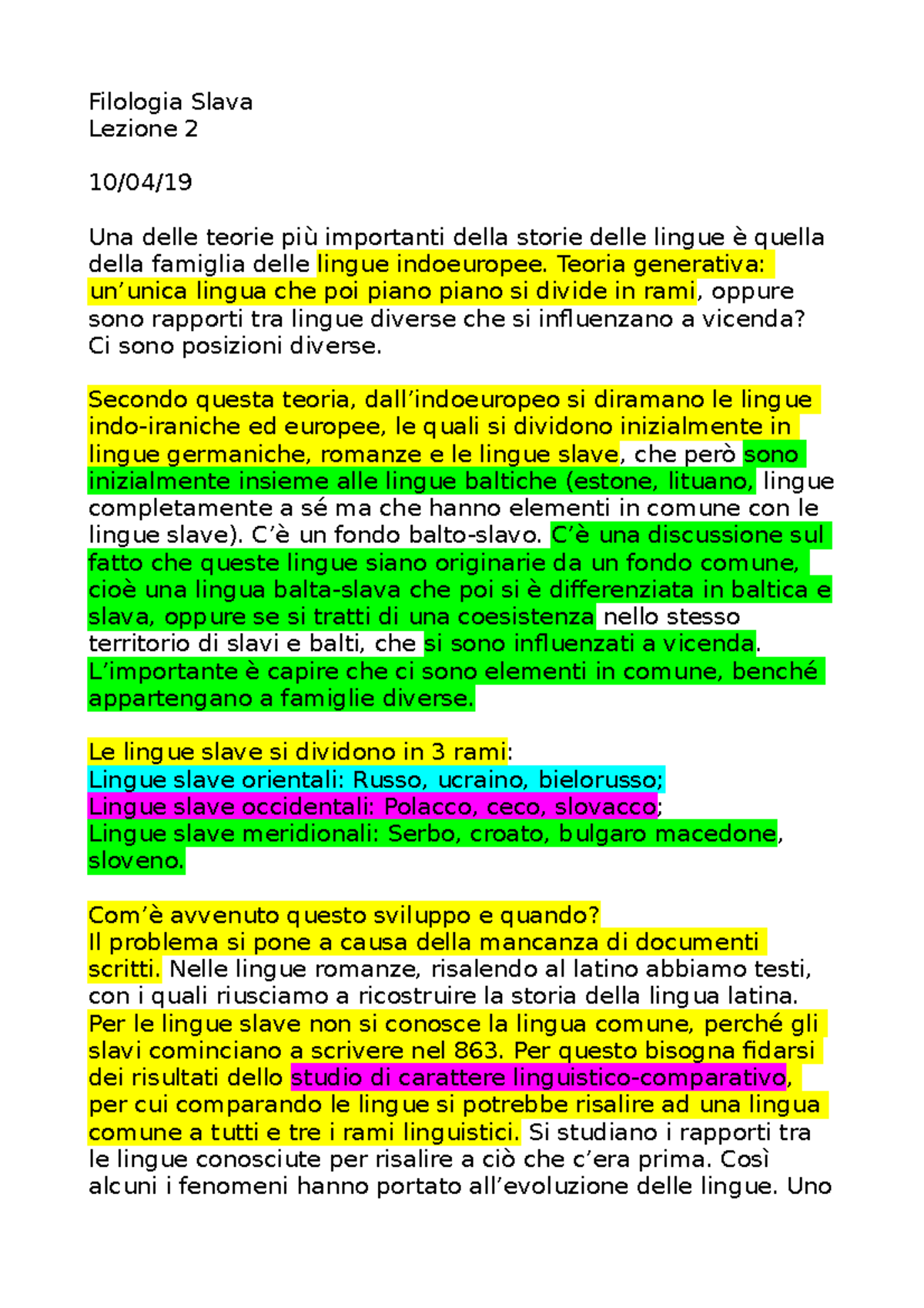 Filologia Slava 2 lezione - Filologia Slava Lezione 2 10/04/ Una delle ...