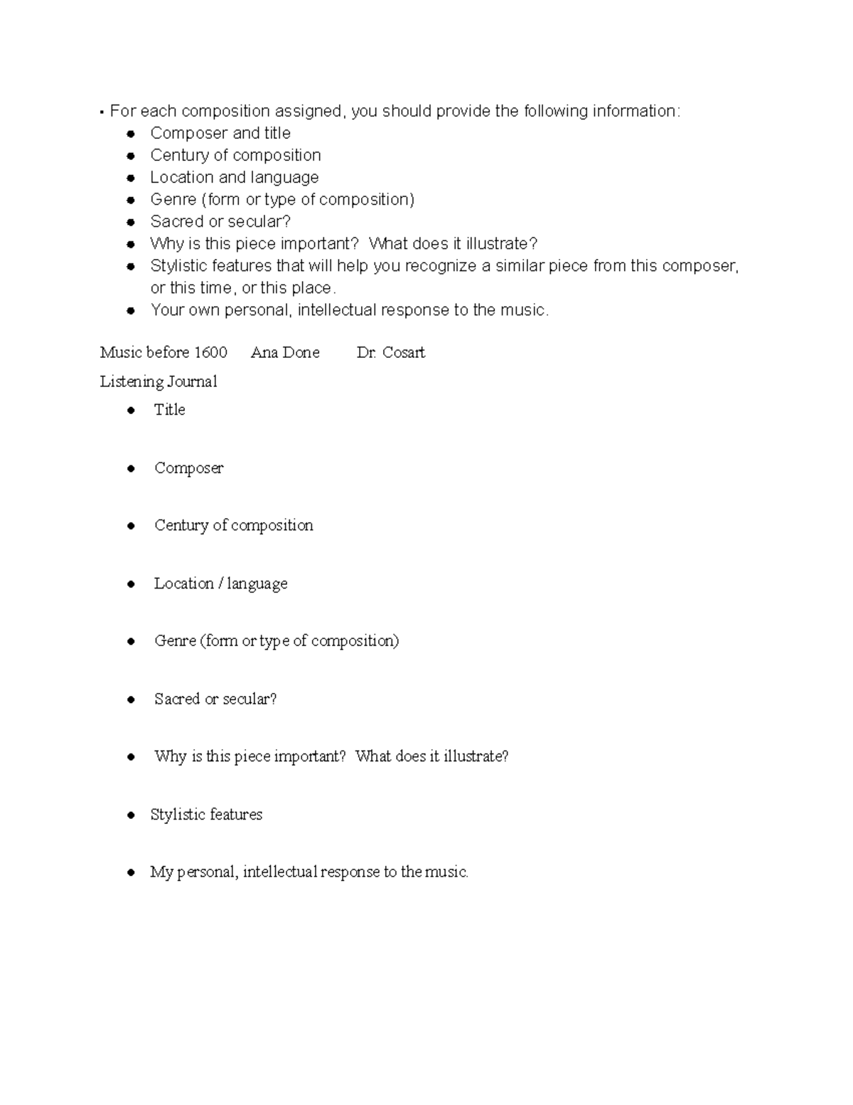 Rubric for Journal Entries - For each composition assigned, you should ...