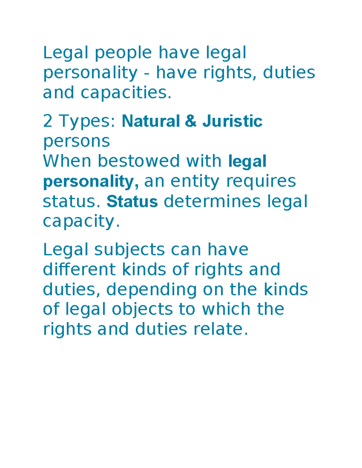 Legal people have legal personality - ALPL111 - 2 Types: Natural ...