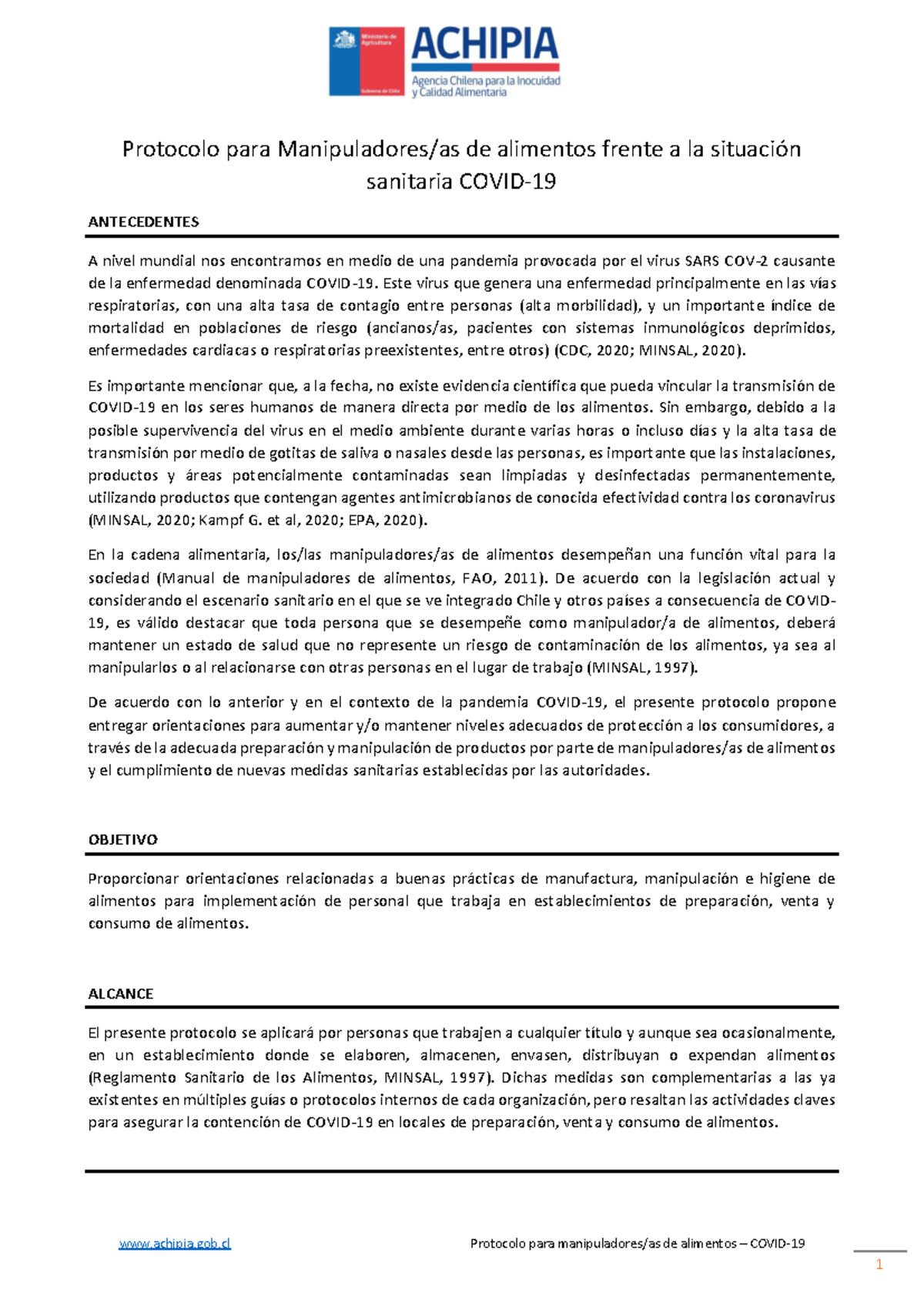 Protocolo Manipuladores de Alimentos Final - achipia.gob Protocolo para ...