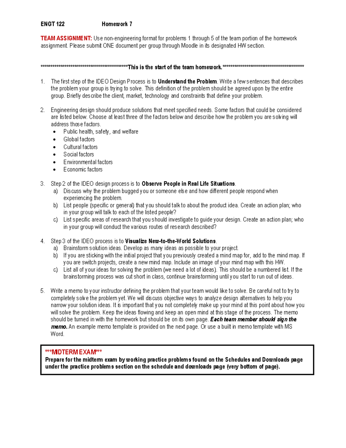 Homework 7 ENGT122- unfinished - ENGT 122 Homework 7 TEAM ASSIGNMENT ...