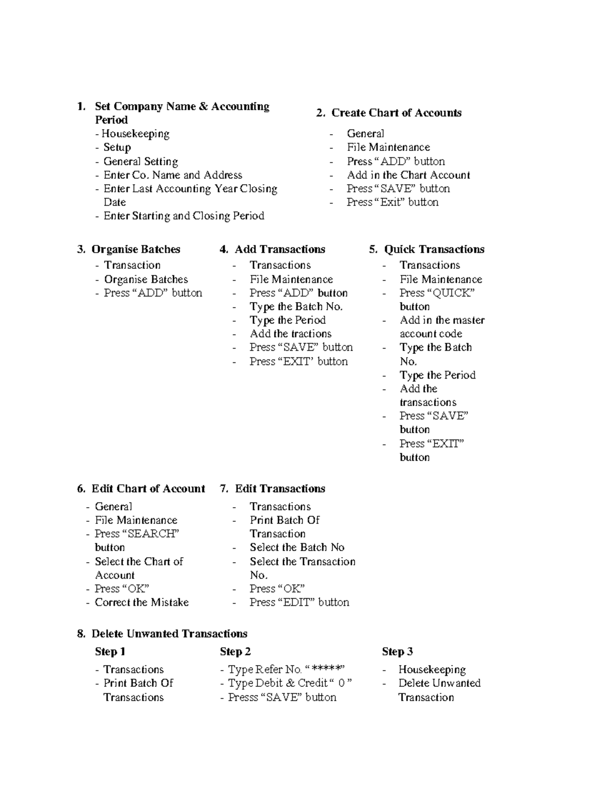 UBS Guide line - Not - 1. Set Company Name & Accounting Period 2 ...