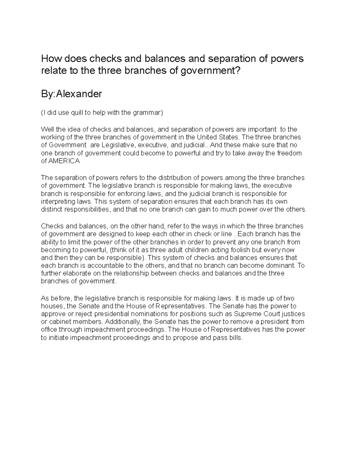 How does checks and balances and separation of powers relate to the ...