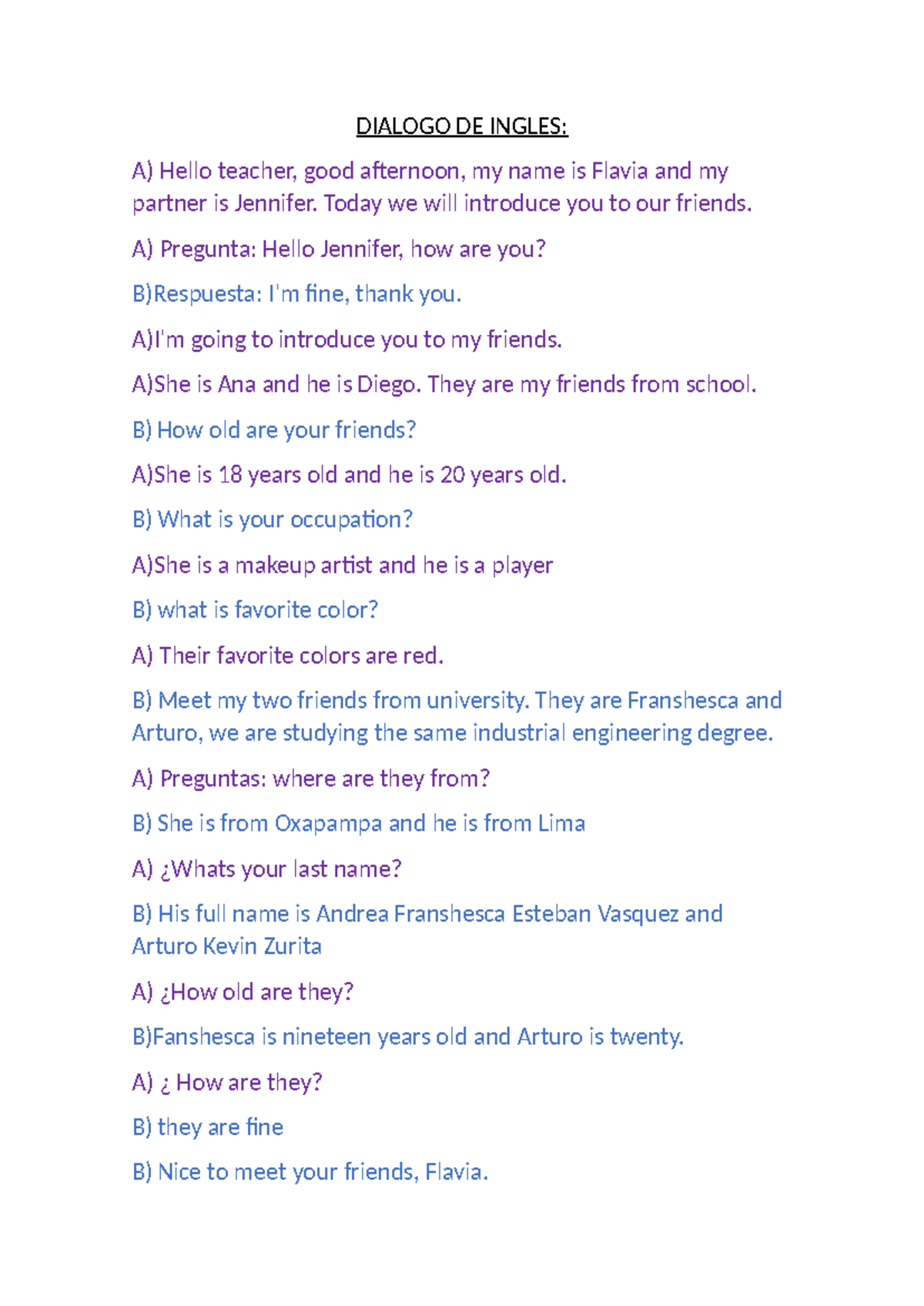 Dialogo DE Ingles - dialago para la tarea academica 2 - DIALOGO DE ...