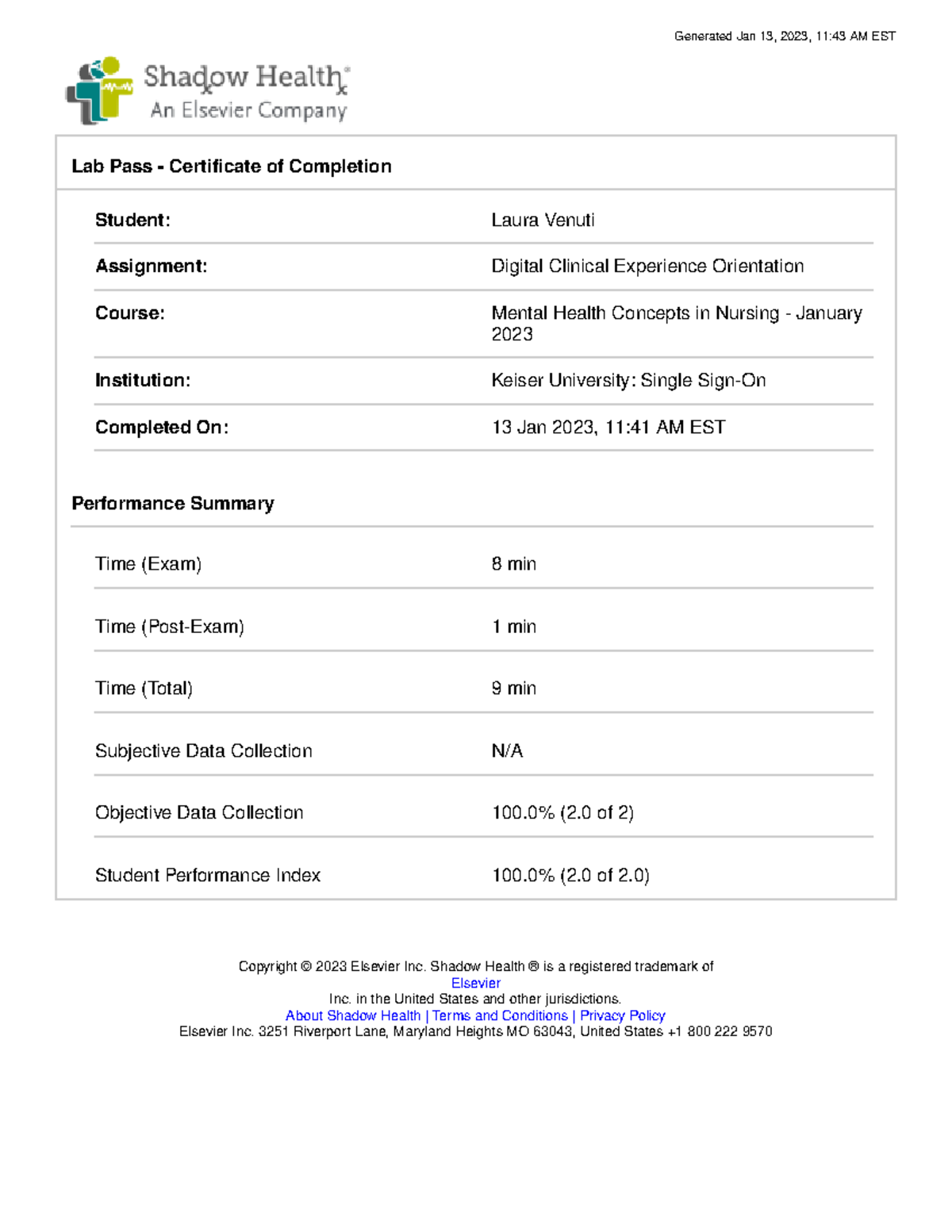 Oreintation shadow health - Generated Jan 13, 2023, 11:43 AM EST Lab ...