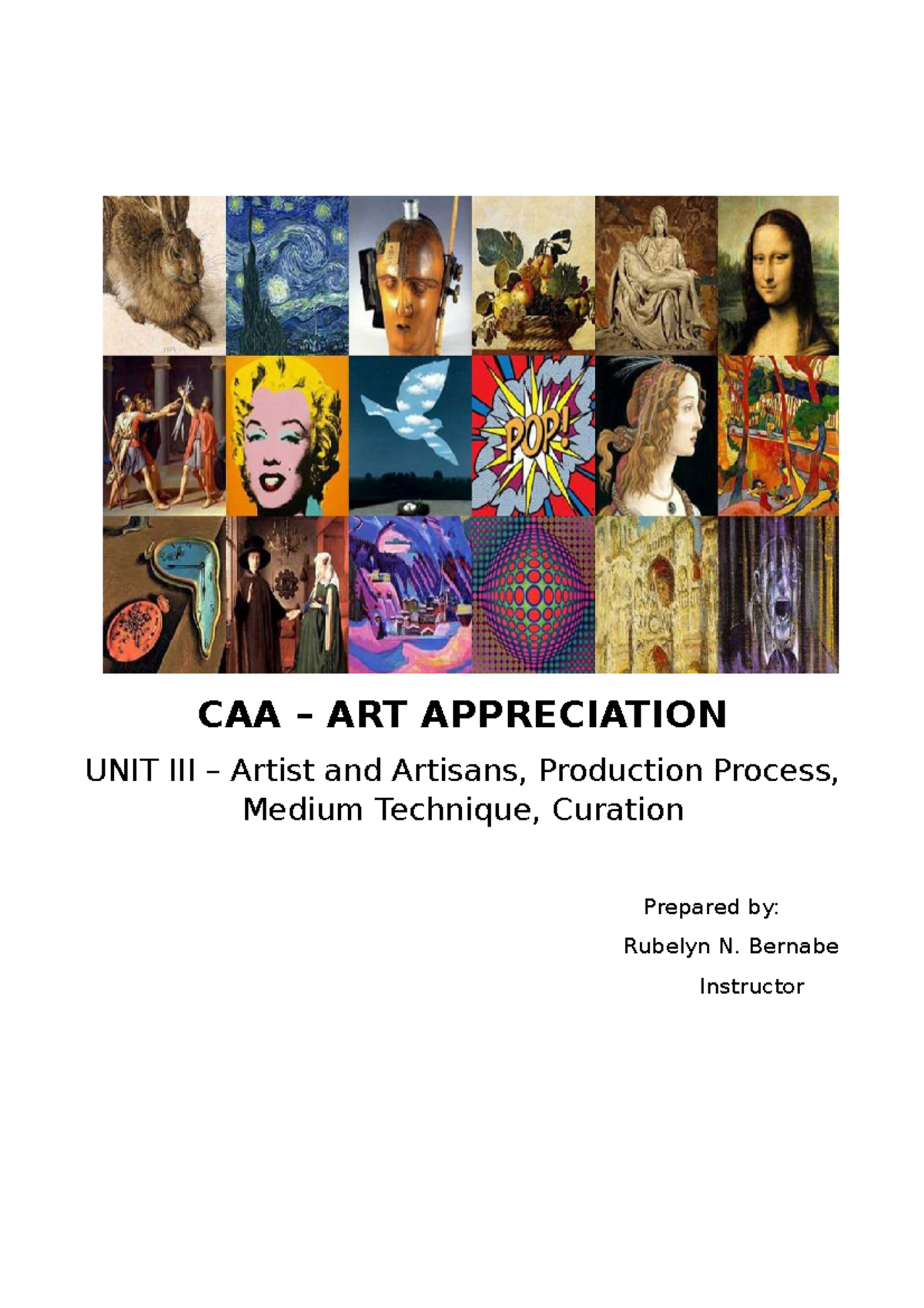 CAA - Art appreciatrion module - CAA – ART APPRECIATION UNIT III ...