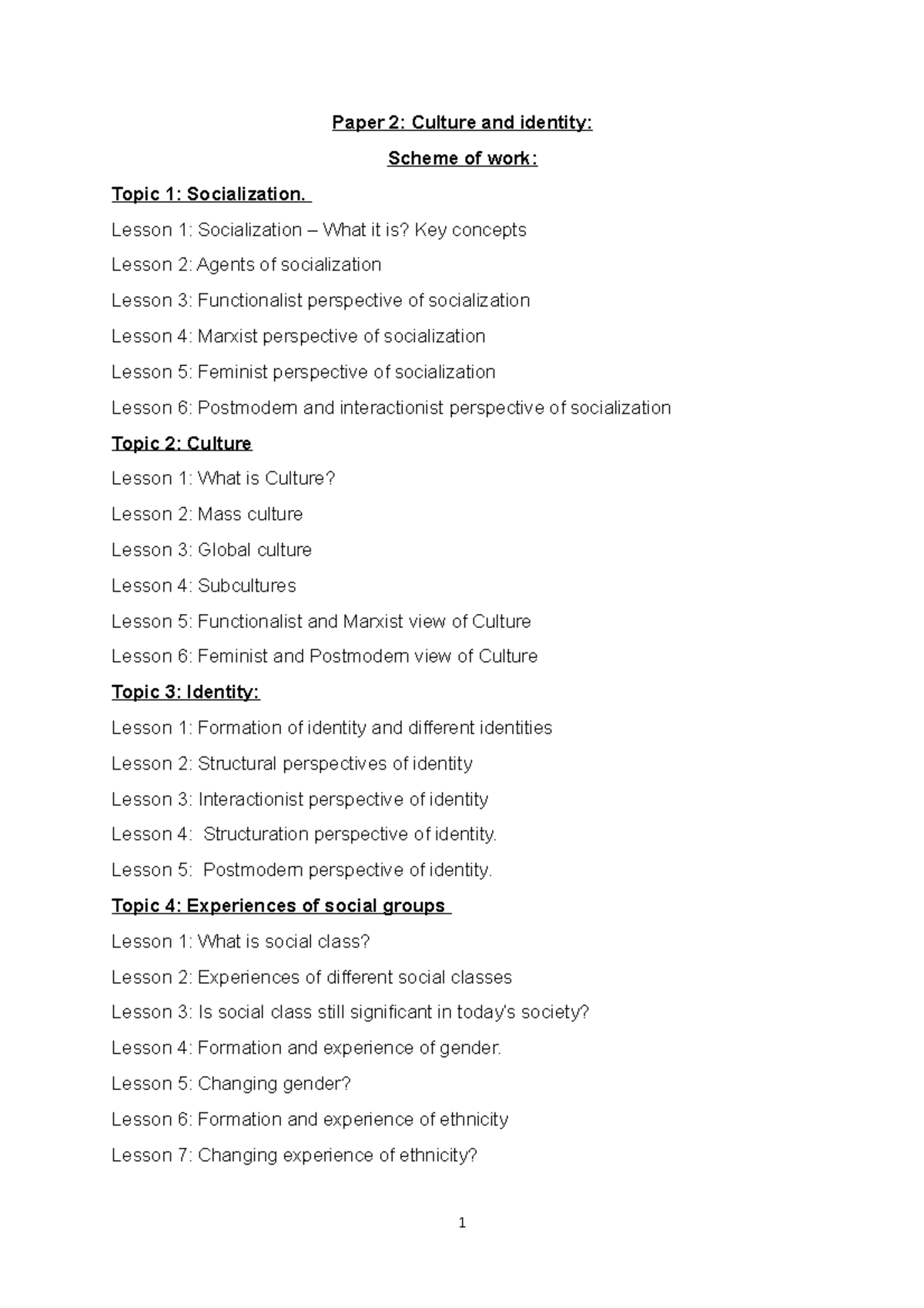 Culture and identity revision booklet - Paper 2: Culture and identity ...