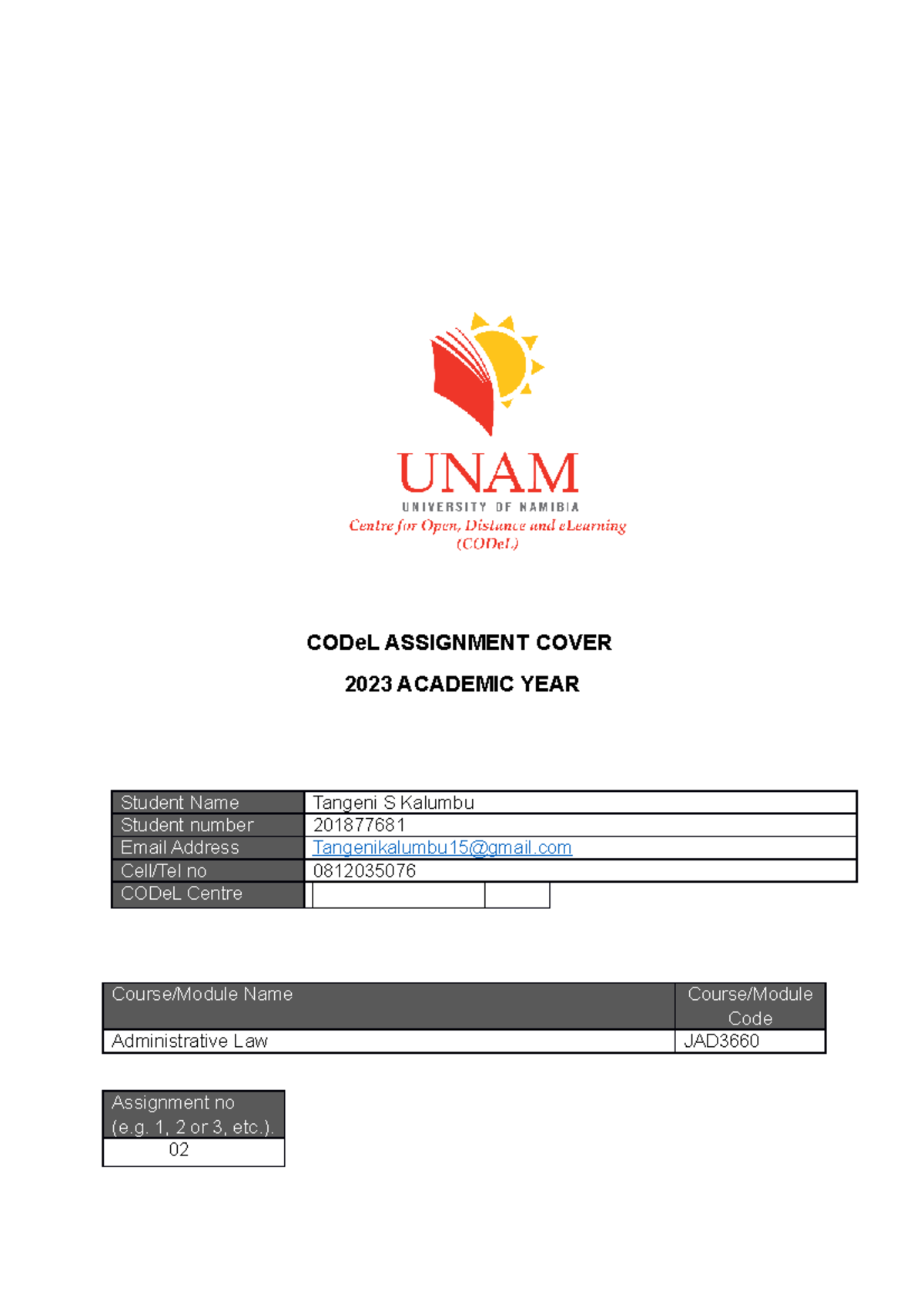 Admin Law Asgnment 2 - Assgnment 2023 - CODeL ASSIGNMENT COVER 2023 ...