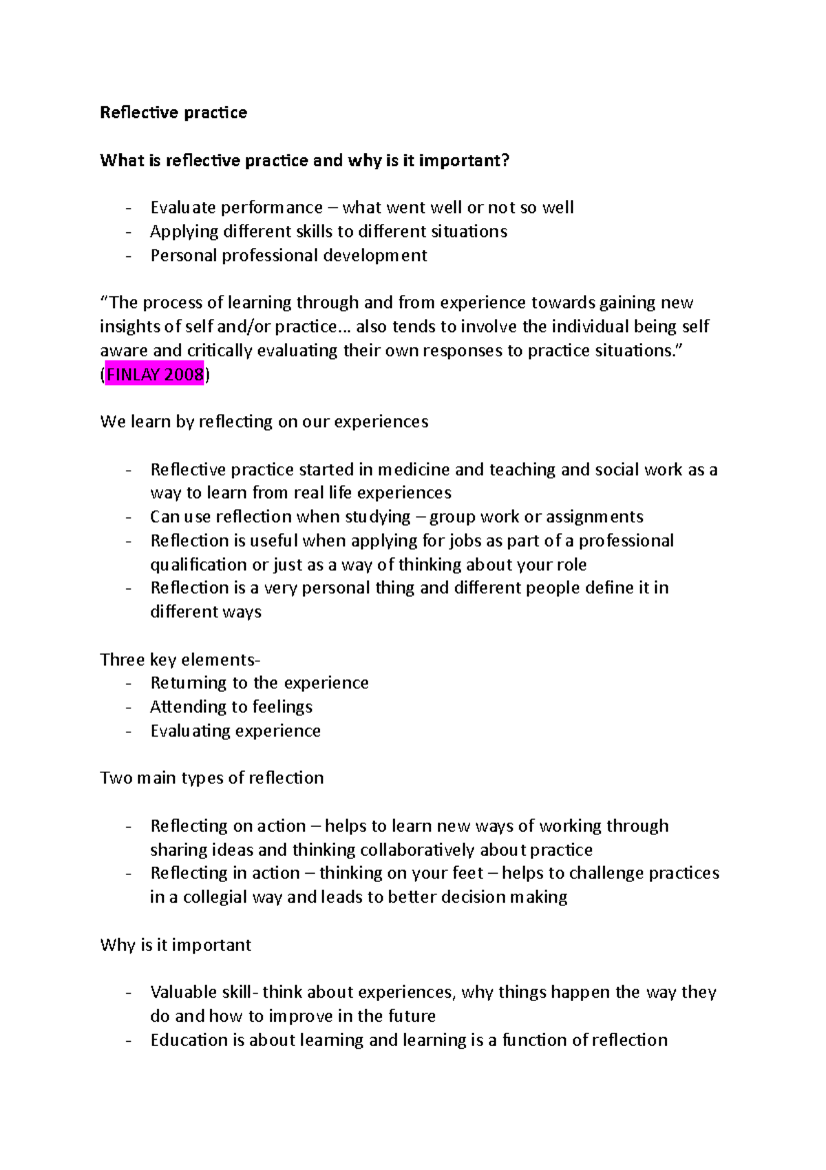 Week 2 - reflective practice - Reflective practice What is reflective ...