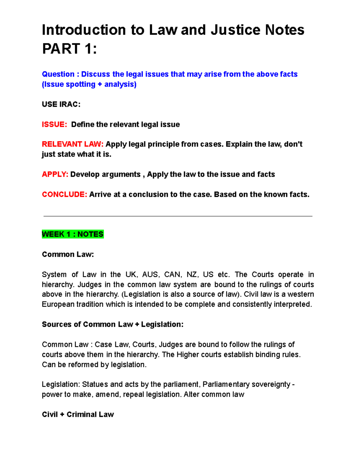 Introduction to Law and Justice Notes - PART 1: Question : Discuss the ...