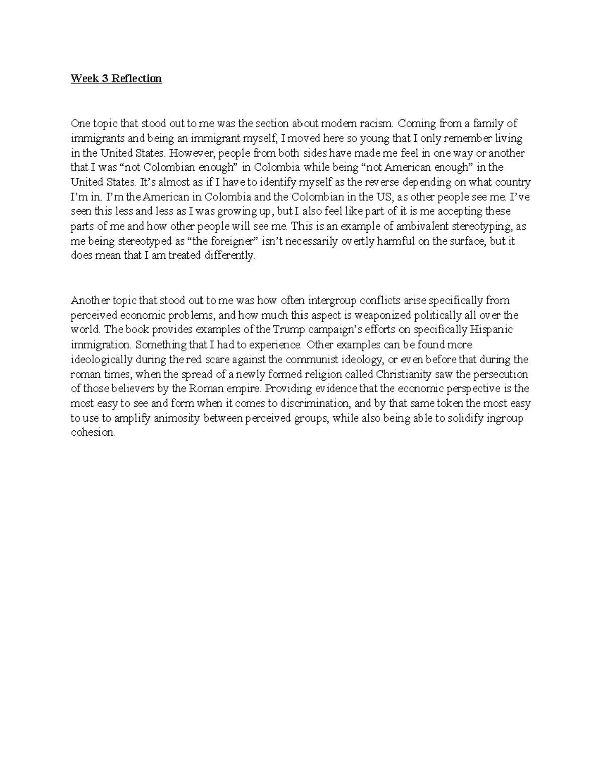 Week 3 Reflection - Week 3 Reflection One topic that stood out to me ...