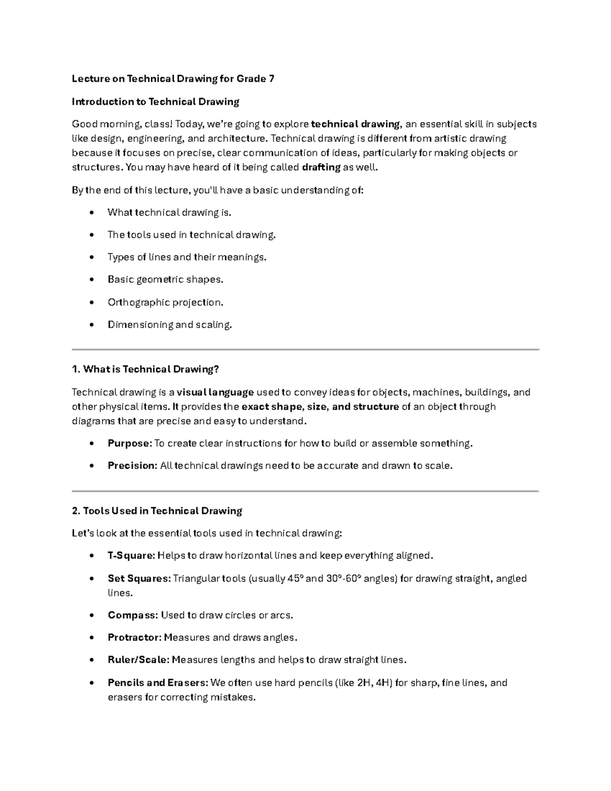 Lecture For Technical drawing in grade 7 - Lecture on Technical Drawing for Grade 7 Introduction ...