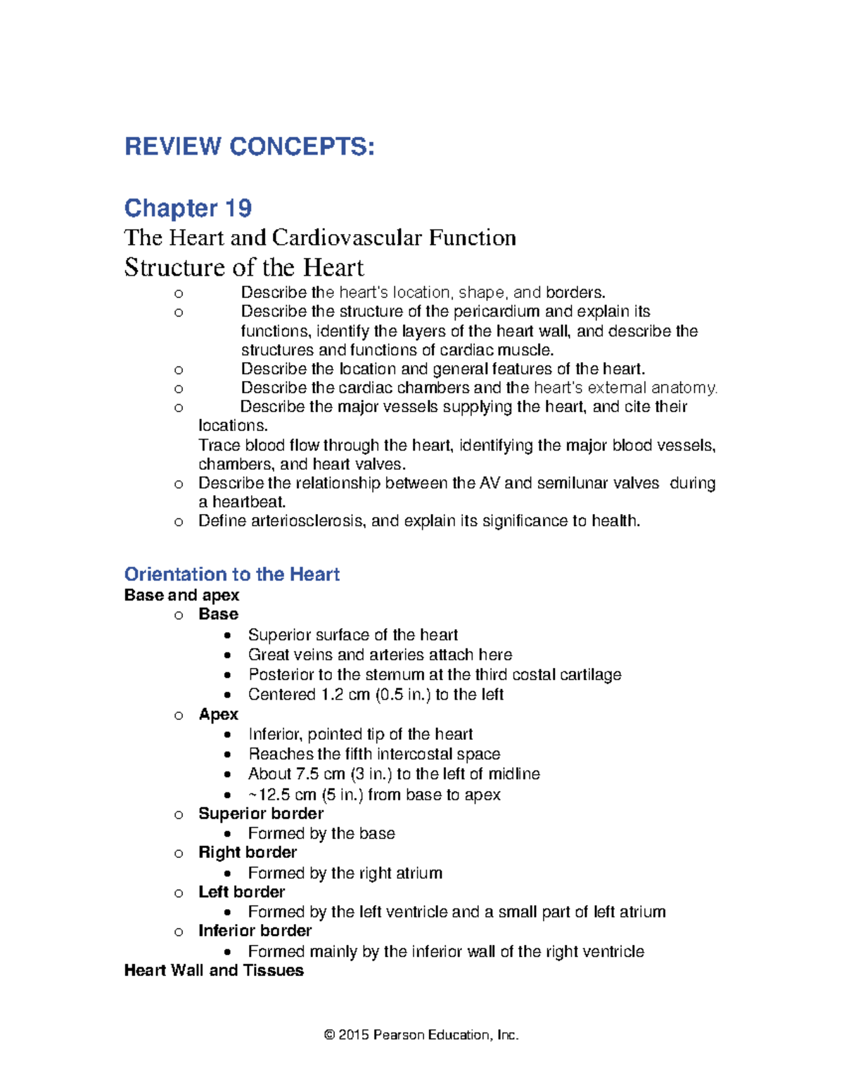 Review concepts for Ch 19 - REVIEW CONCEPTS: Chapter 19 The Heart and ...