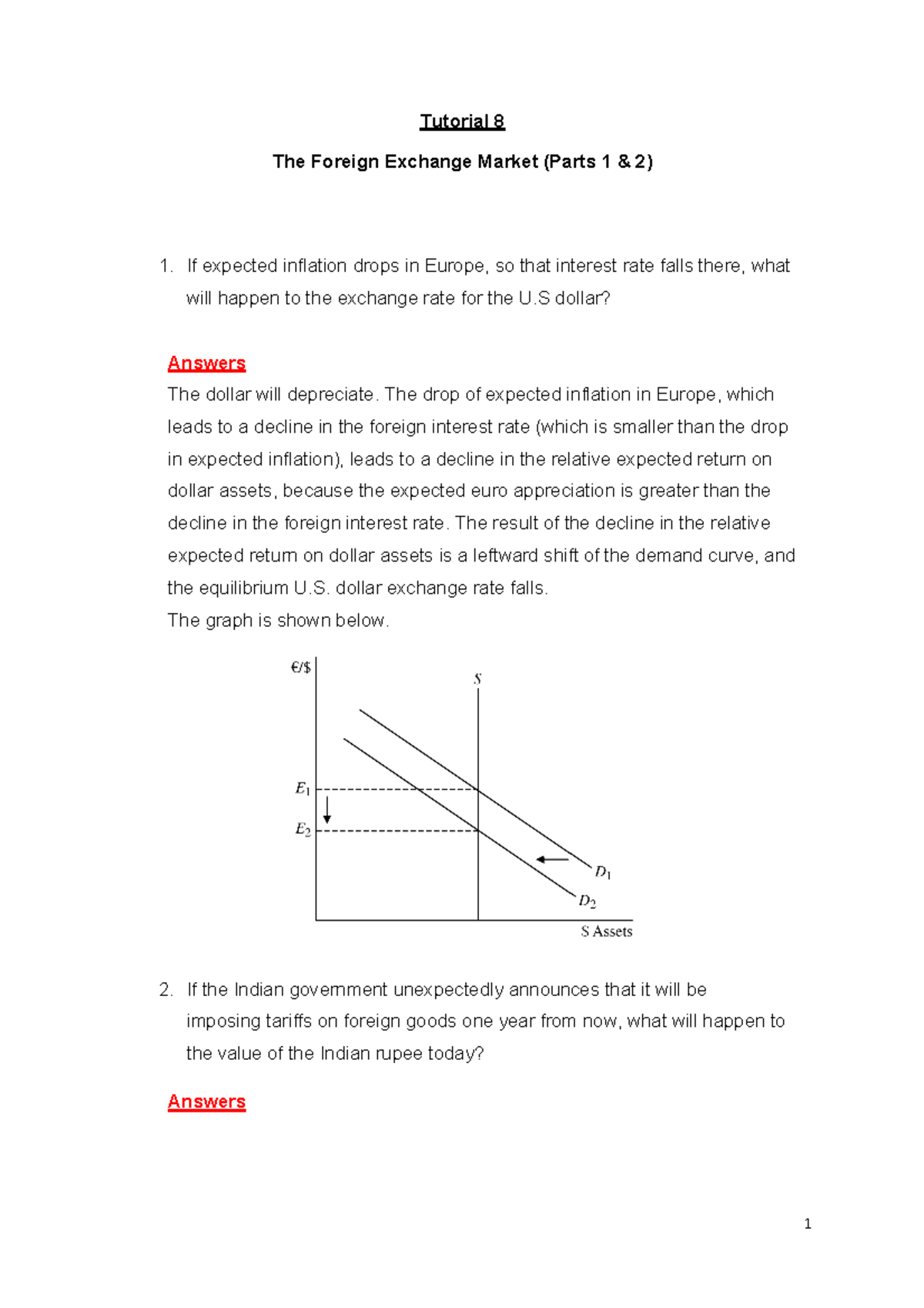 Tutorials 8 guided solns - 1 T u t ori a l 8 The Foreign Exchange ...