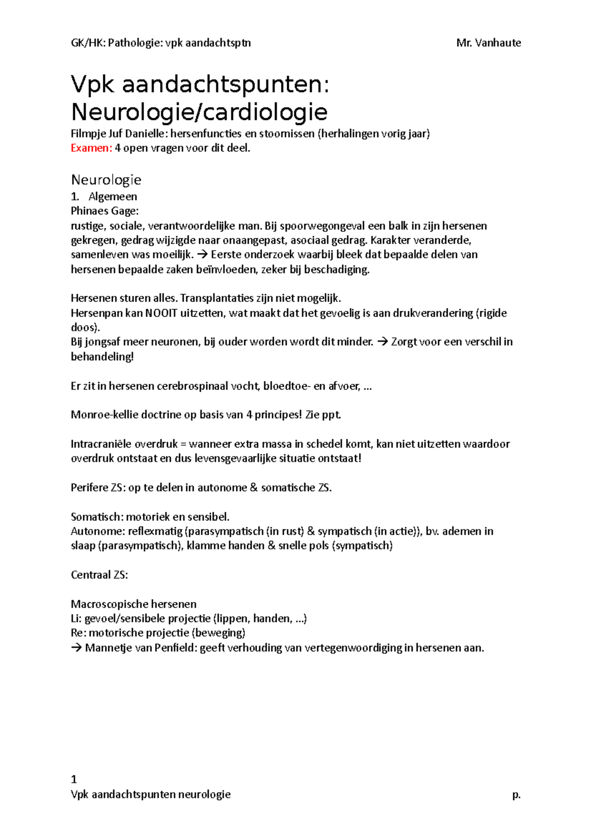 GK/HK Pathologie: Vpk aandachtspunten neurologie (2V) aantekeningen ...