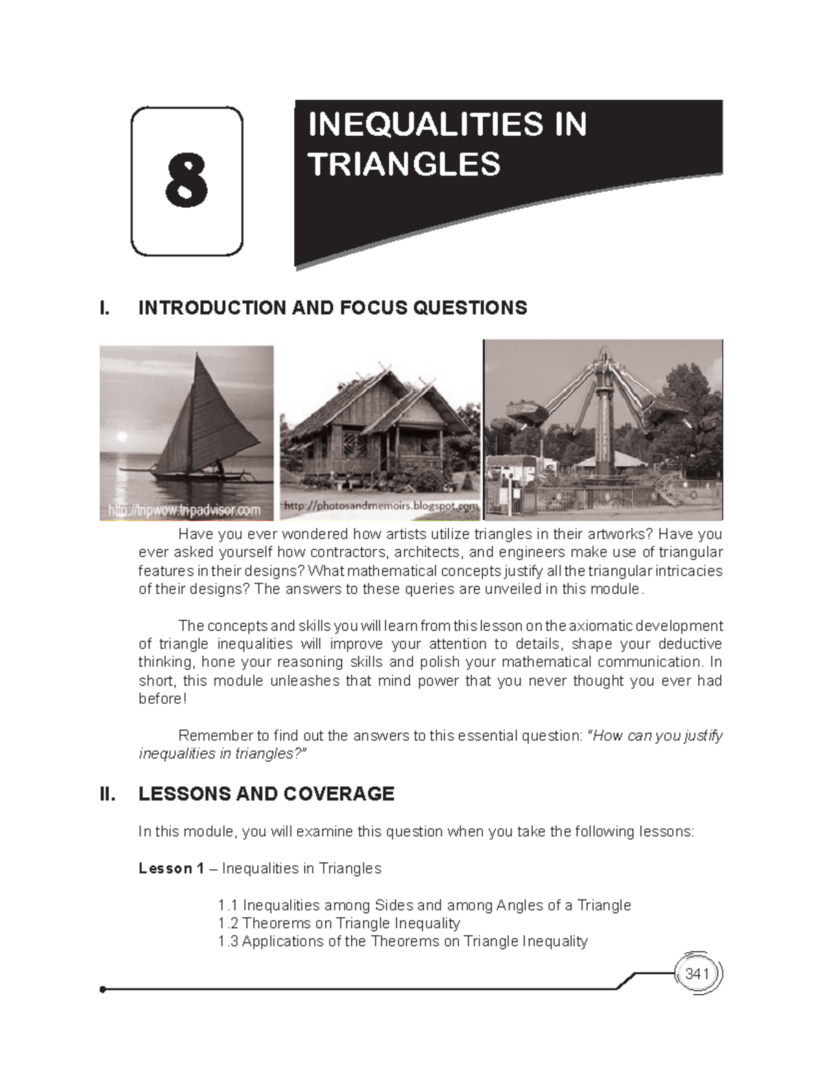 Grade 8 Mathematics Module 8 - I. INTRODUCTION AND FOCUS QUESTIONS Have ...