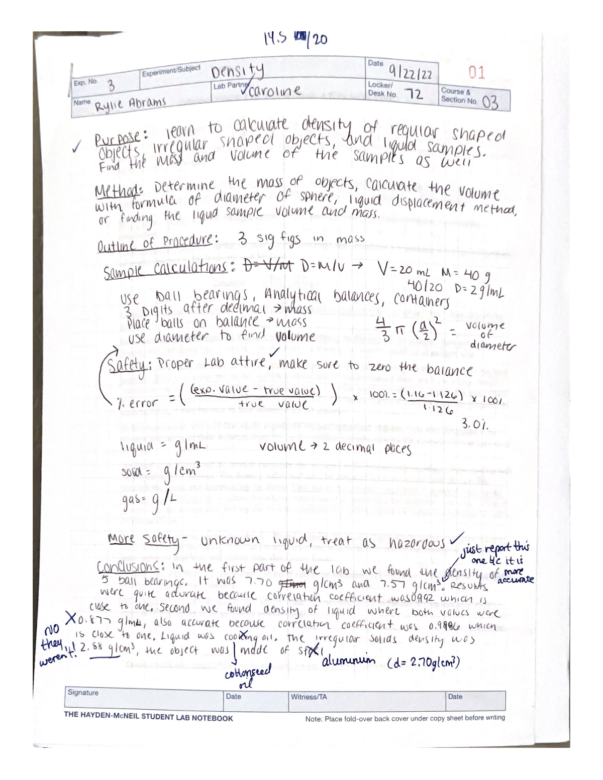 Density Lab Data - CE-111L - Studocu