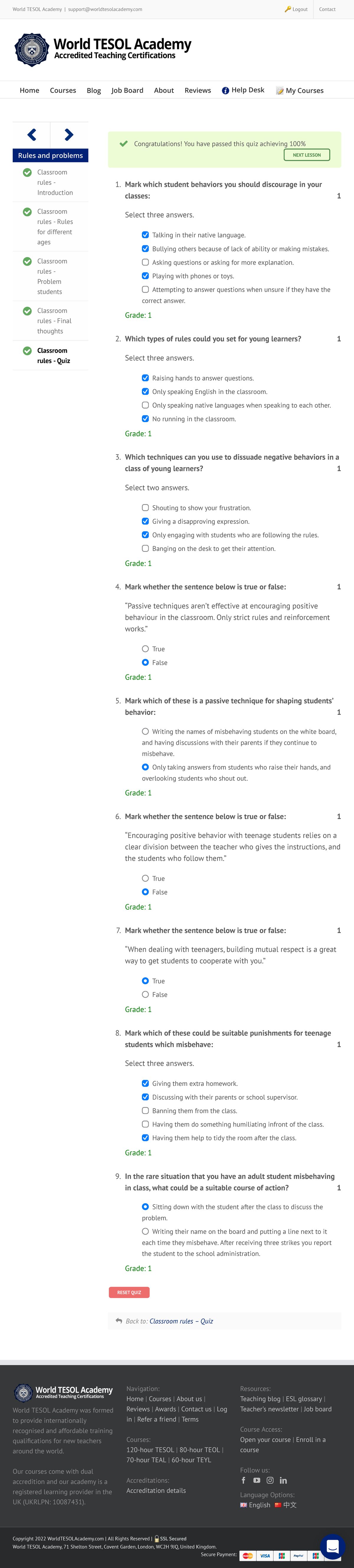 Classroom rules - Quiz - World Tesol Academy - NEXT LESSON ...