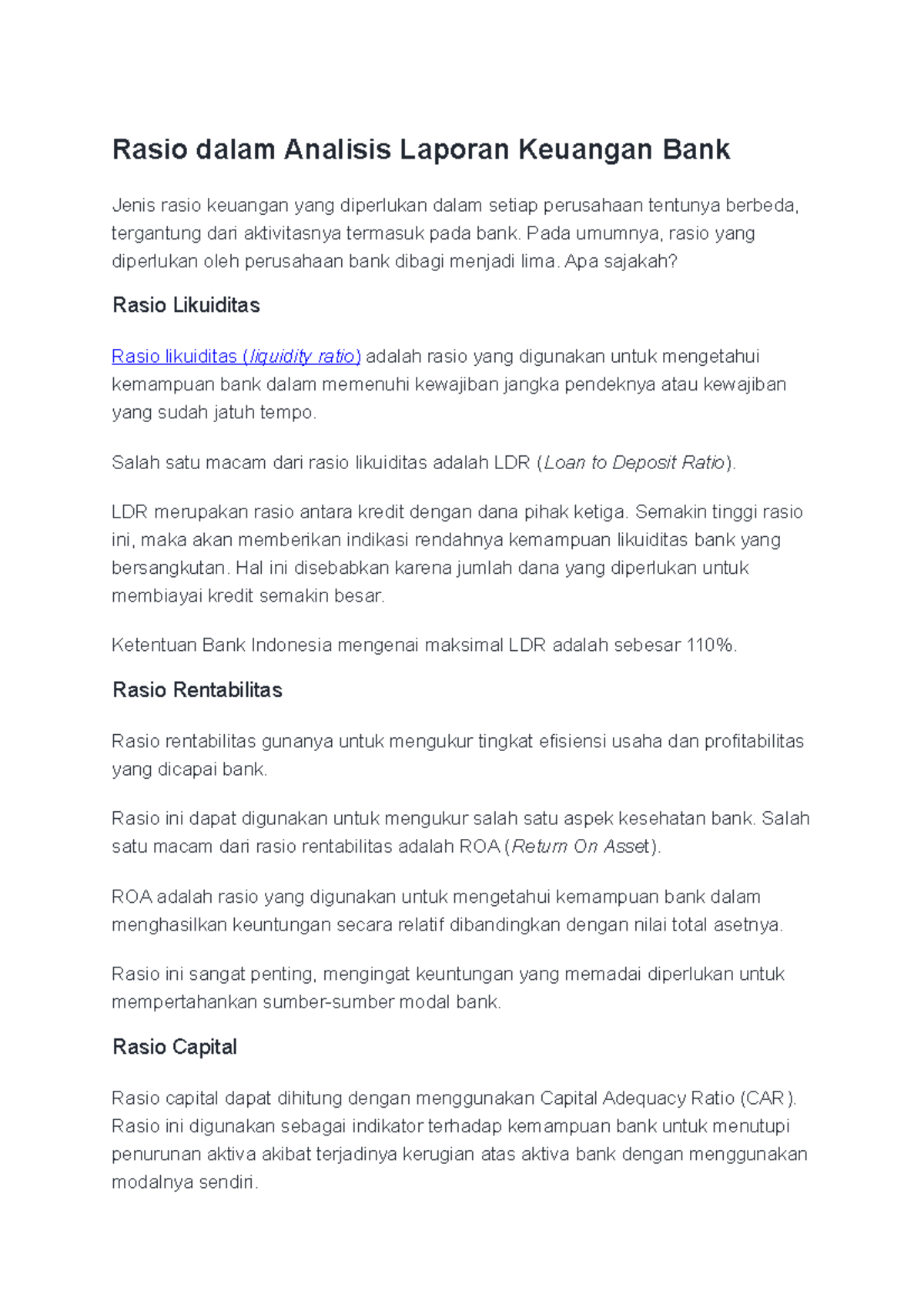 Rasio dalam Analisis Laporan Keuangan Bank - Pada umumnya, rasio yang ...