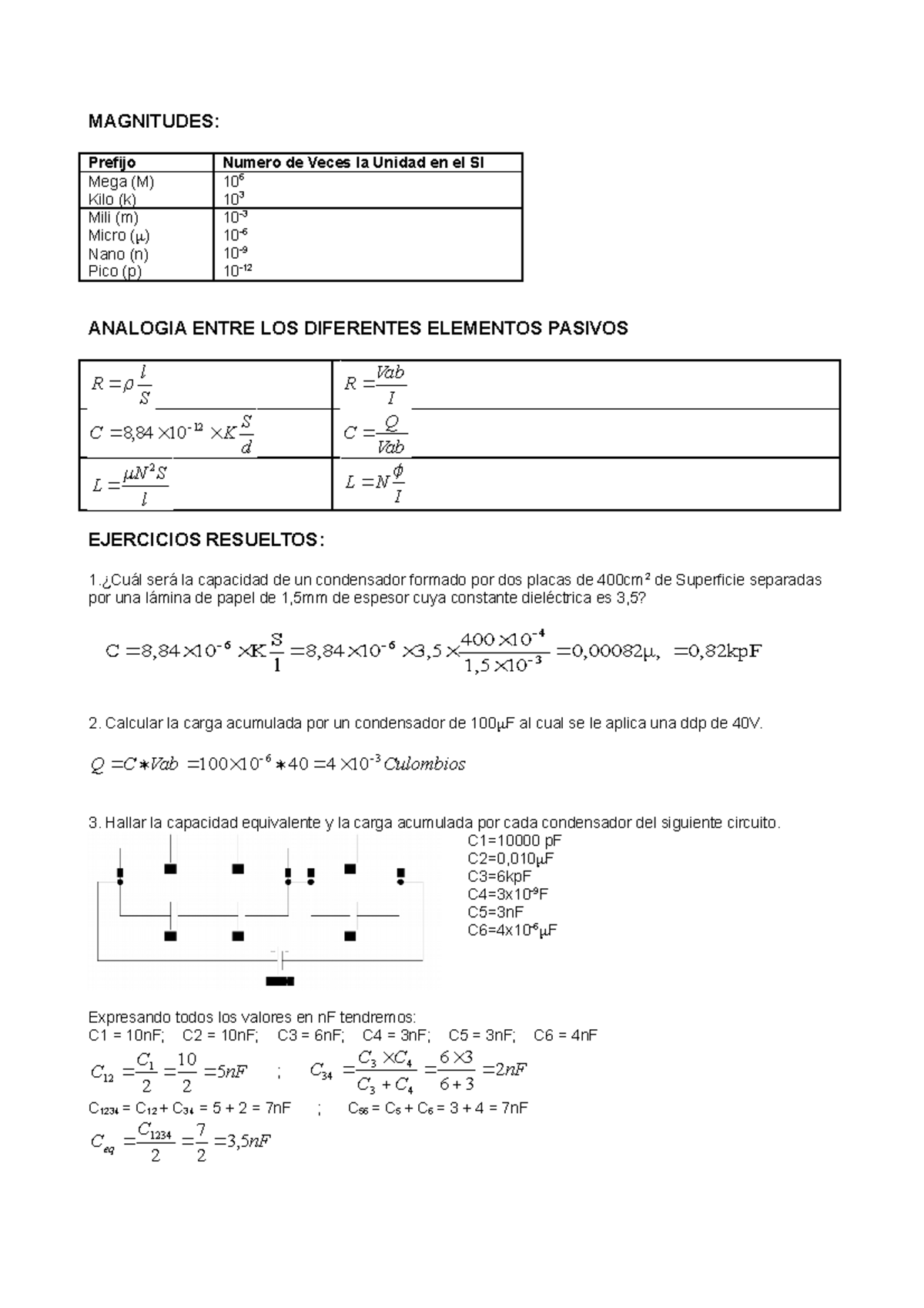 Ejercicios Resueltos Capacitores - MAGNITUDES: Prefijo Numero de Veces ...