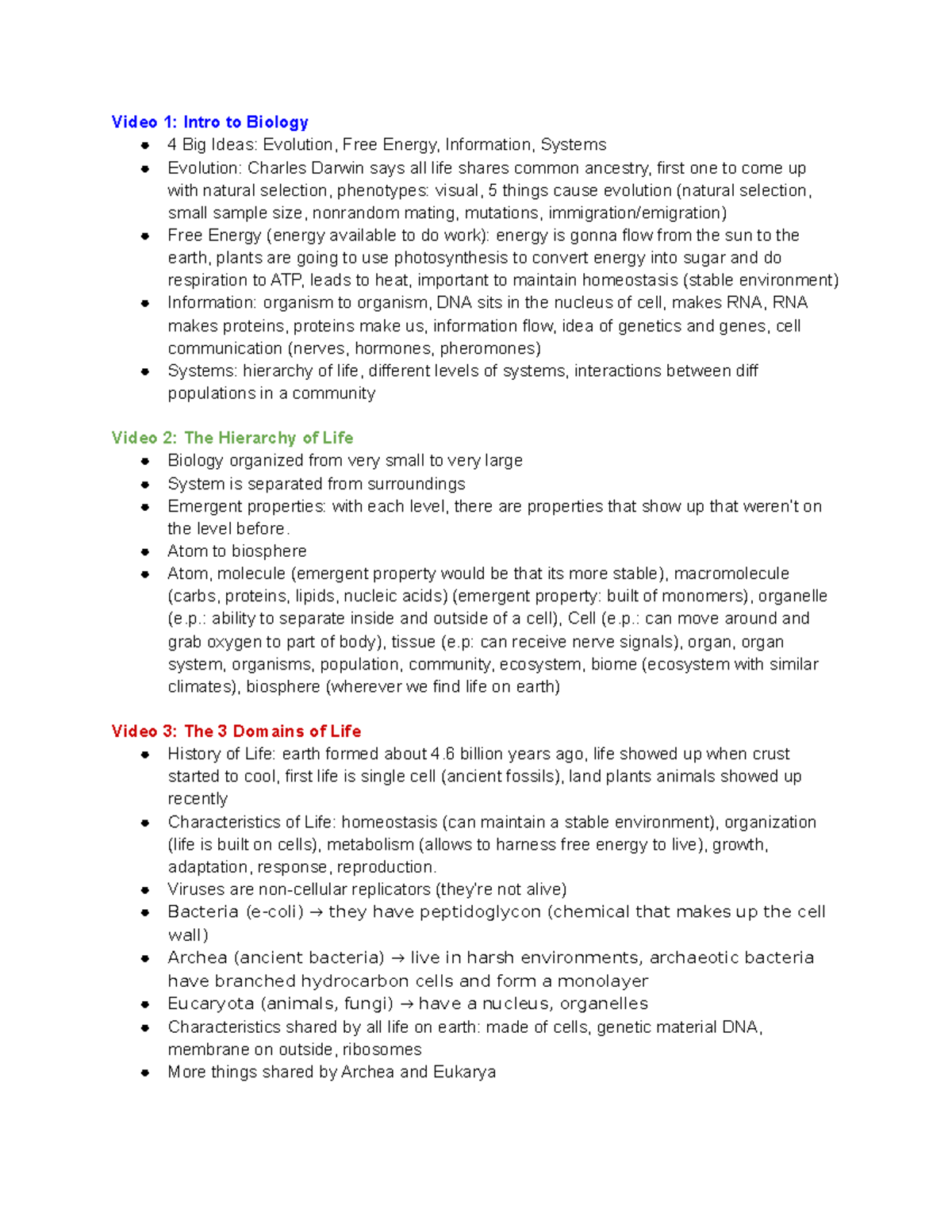 Class 1 Intro to Biology - Video 1: Intro to Biology 4 Big Ideas ...