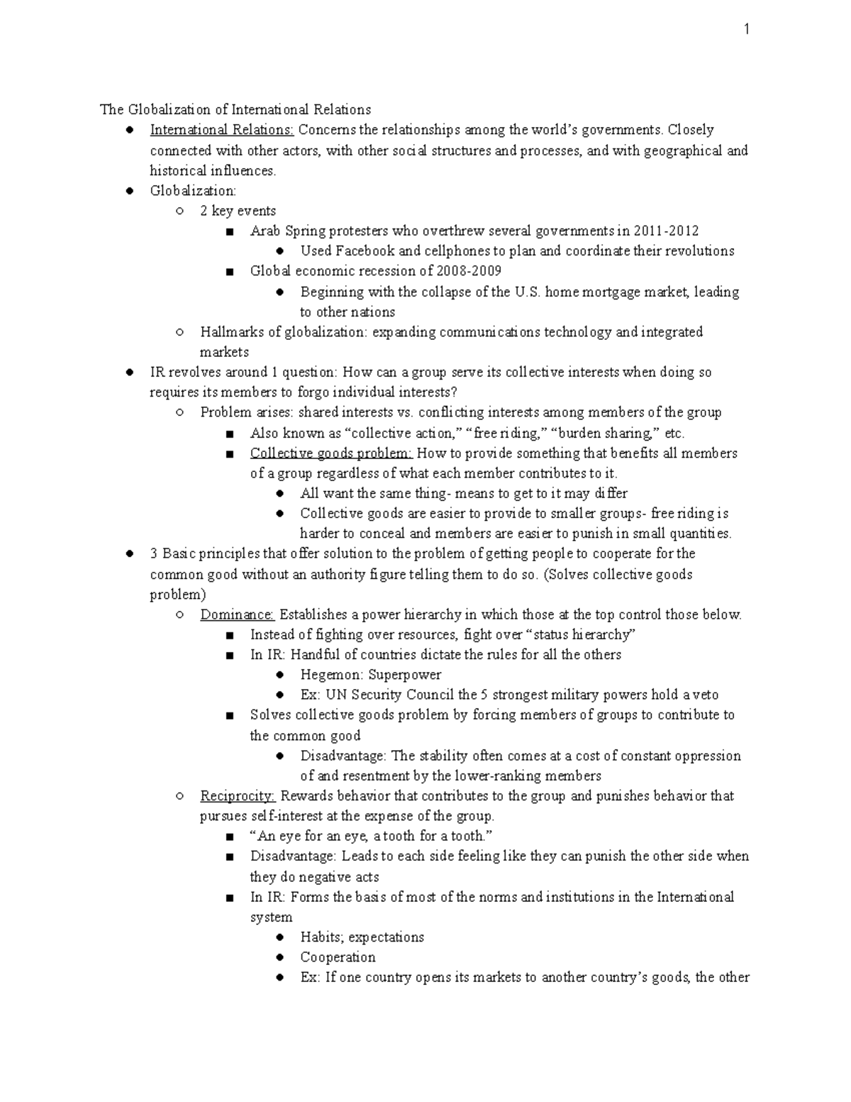 Chapter 1 Notes - 1 The Globalization of International Relations ...