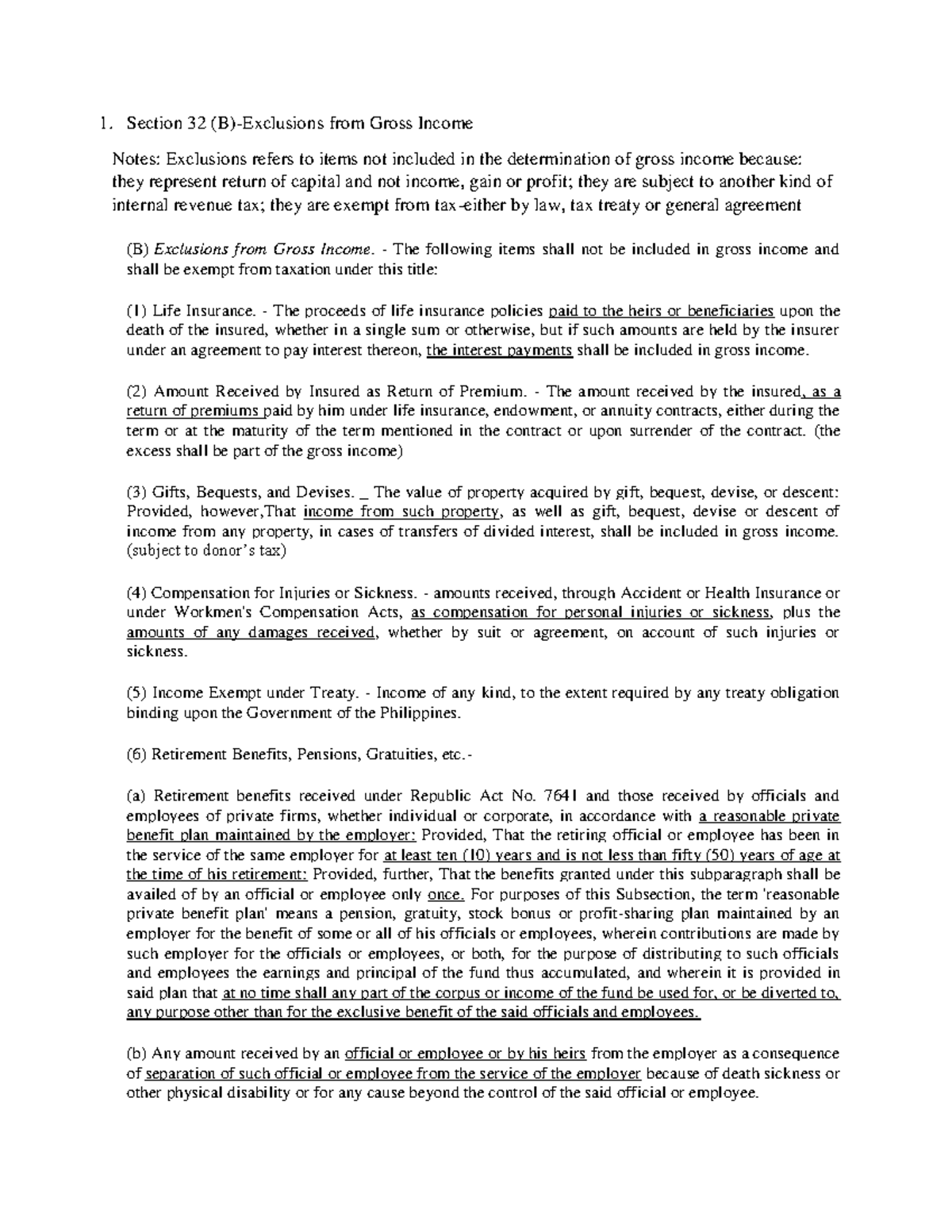 Tax2-1-3 - Tax Pointers 101 - 1. Section 32 (B)-Exclusions from Gross ...