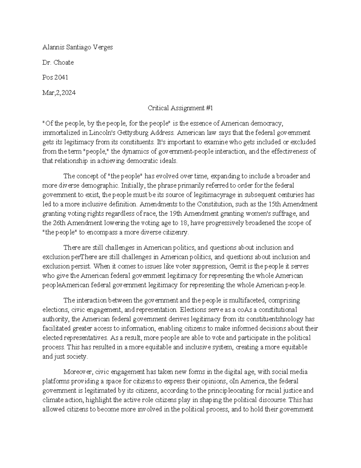Critical assigment one - Alannis Santiago Verges Dr. Choate Pos 2041 ...