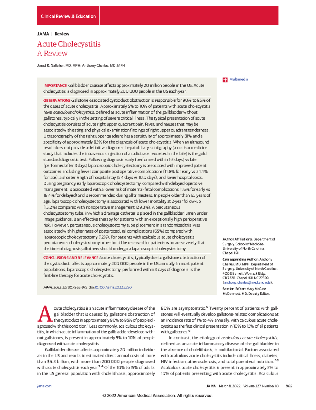 Colecistitis - Bueno - Acute Cholecystitis A Review Jared R. Gallaher ...