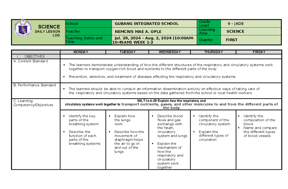 1st-quarter-PART 1 dll - SCIENCE DAILY LESSON LOG School GUBANG ...