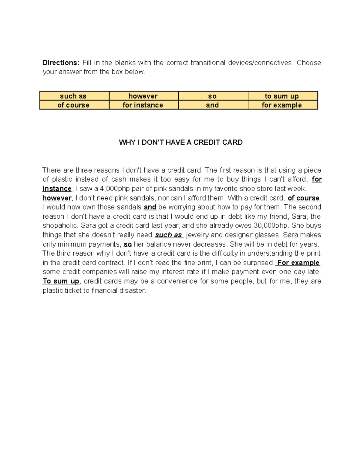 Coherent 3 - answers - Directions: Fill in the blanks with the correct ...