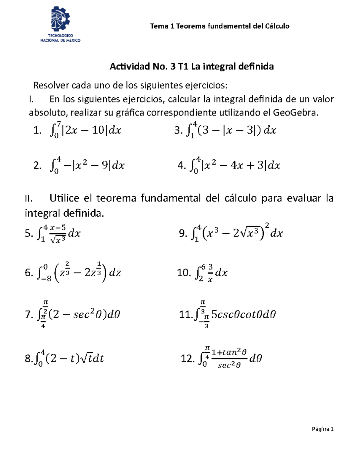 Actividad No 3 T1 La integral definida - Tema 1 Teorema fundamental del ...