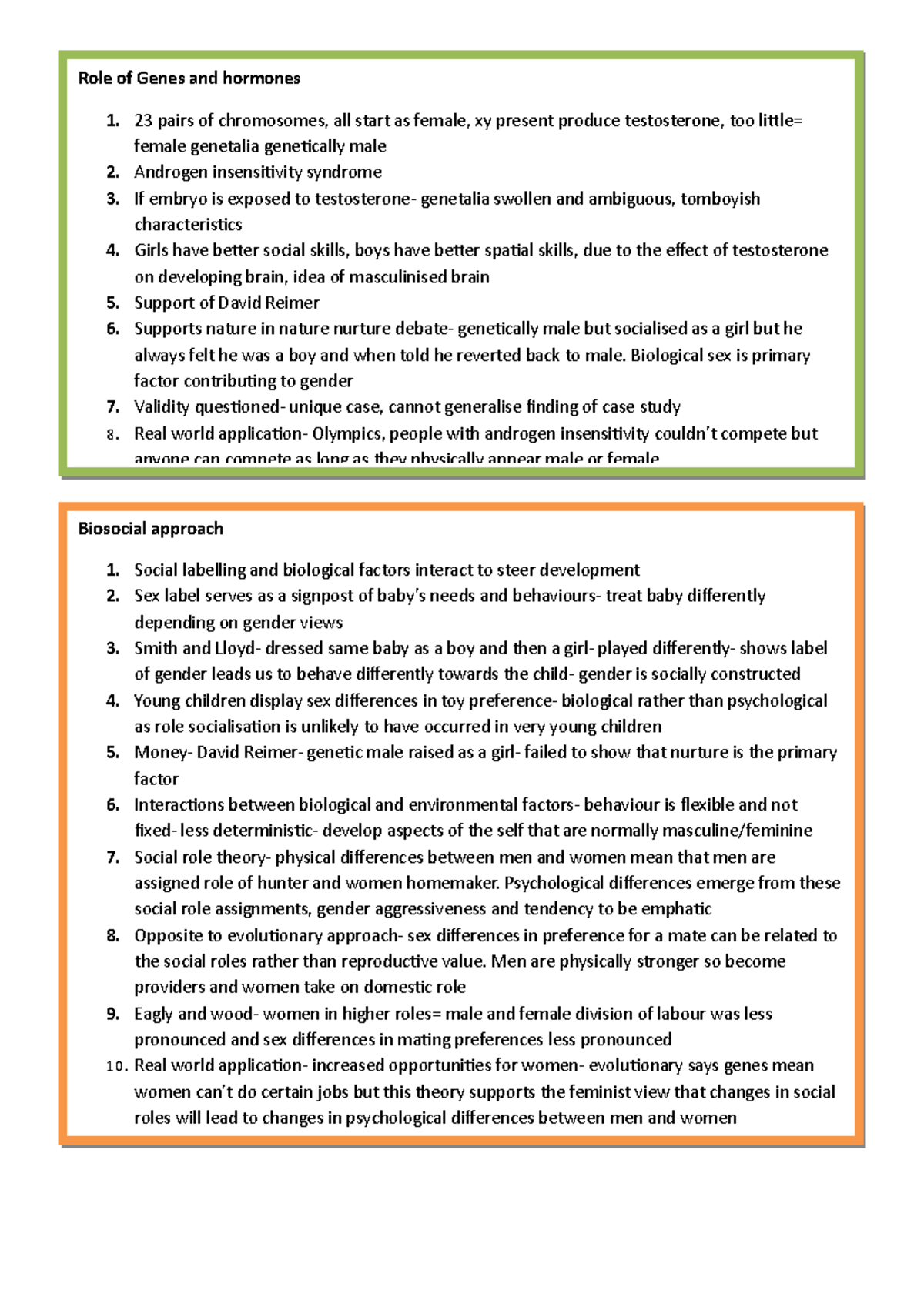 Gender revision - LECTURE NOTES - Role of Genes and hormones 1. 23 ...