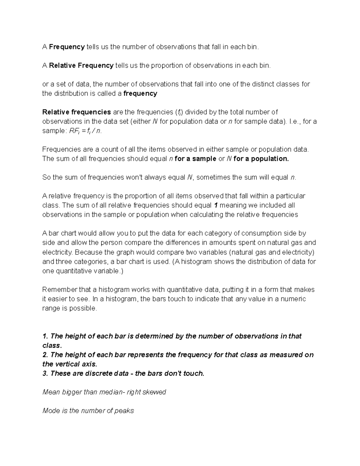 Res econ notes 2 - A Frequency tells us the number of observations that ...