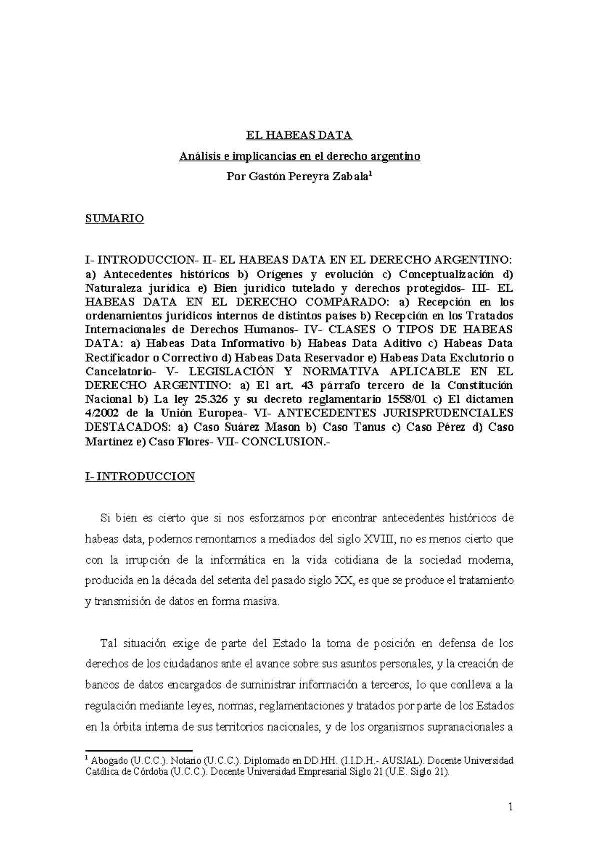 Habeas DATA - EL HABEAS DATA Análisis e implicancias en el derecho ...