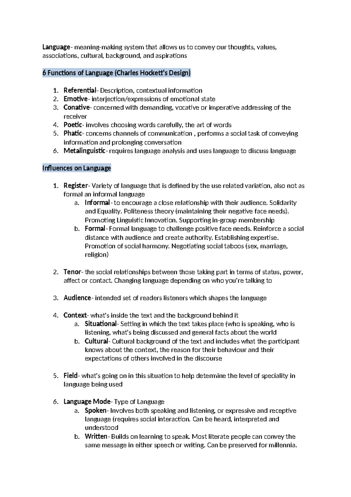 Rn 2 - ENglish 12 notes - Language- meaning-making system that allows ...