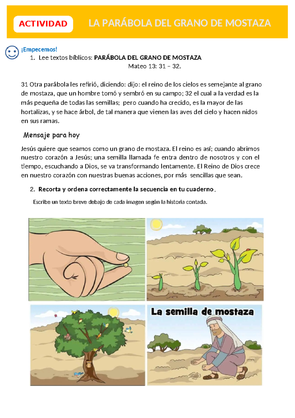 D2 A2 Ficha REL. Parábola del grano de mostaza - ¡Empecemos! 1. Lee ...