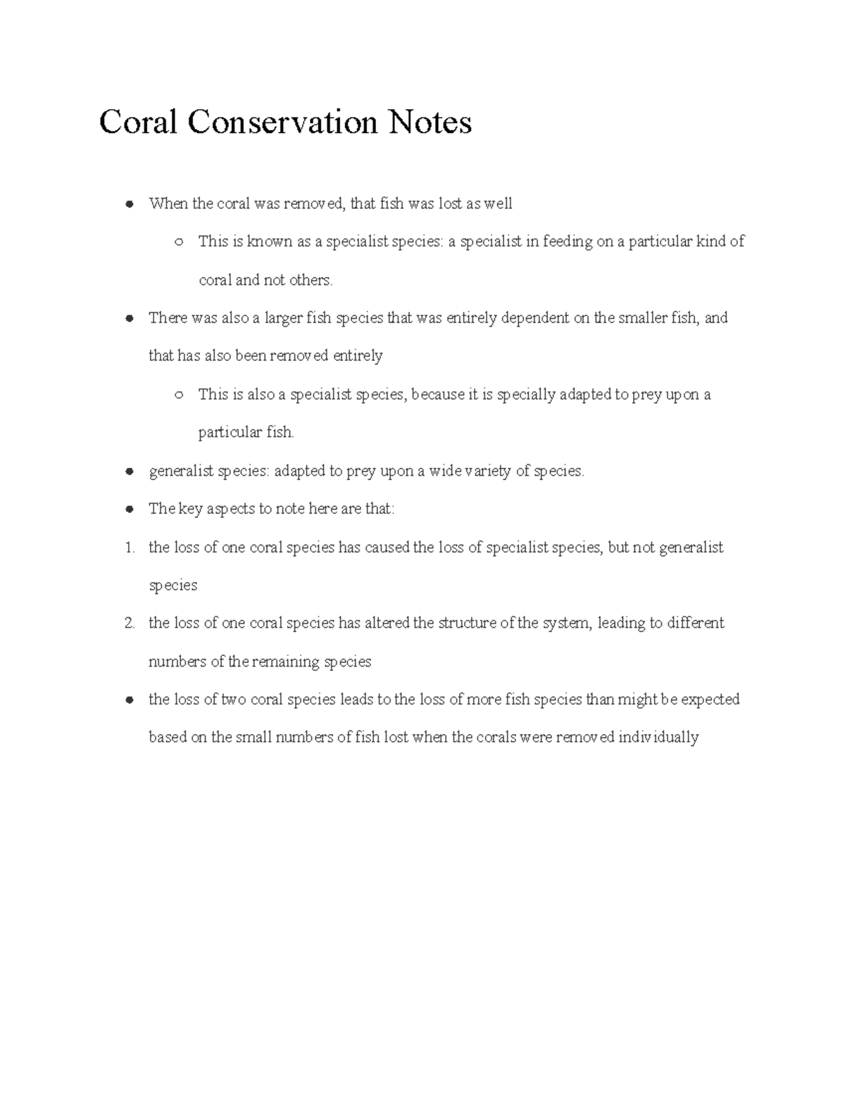Conservation Notes - Coral Conservation Notes When the coral was ...
