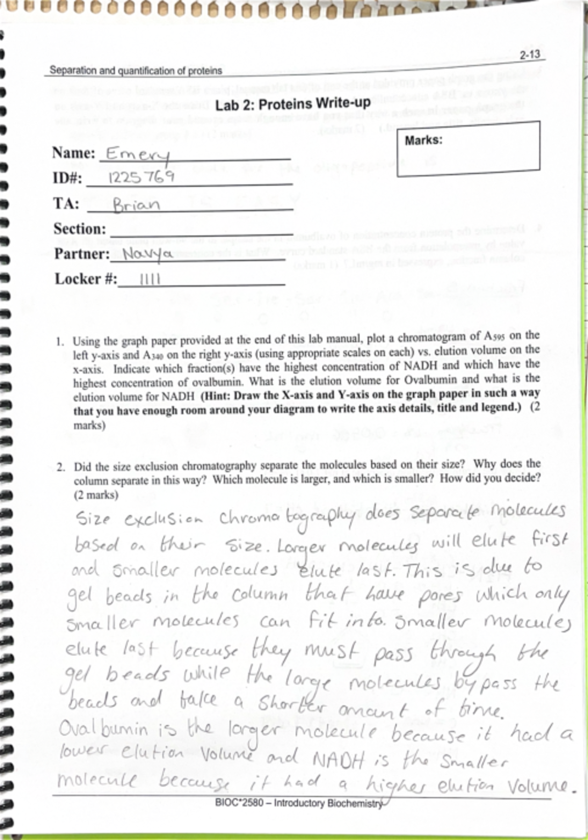 Separation and quantification of proteins - BIOC 2580 - Studocu