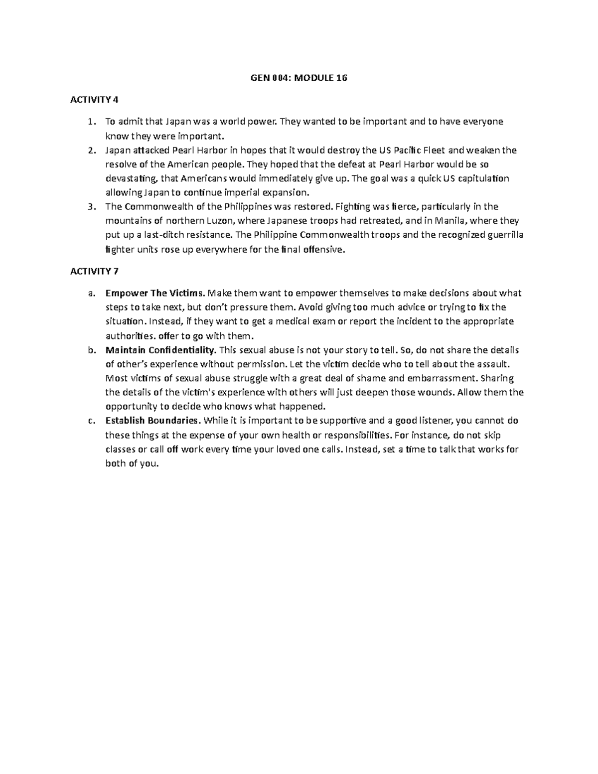 GEN 004 - Module 16 - GEN 004: MODULE 16 ACTIVITY 4 To admit that Japan ...