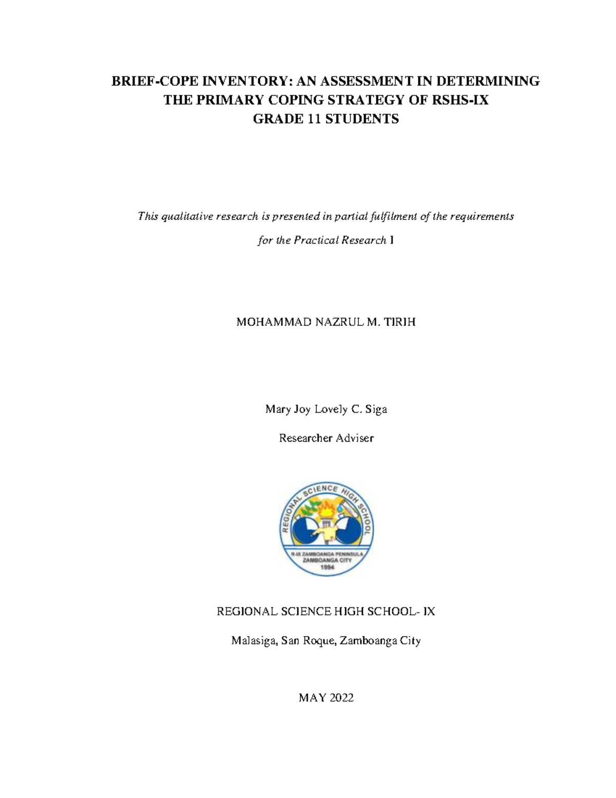 Brief-COPE Inventory - a lab report about hospitality - BRIEF-COPE ...