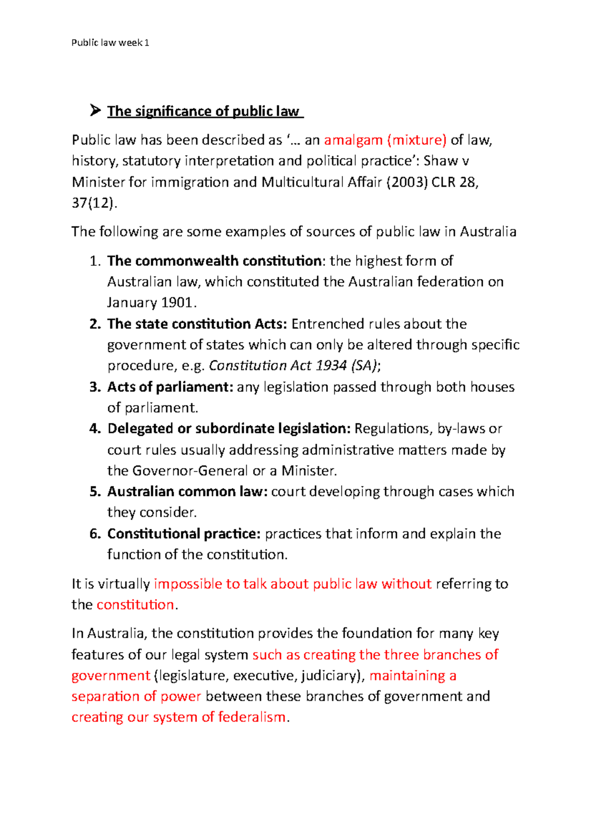 Week 1 lecture - Public law week 1 The significance of public law ...