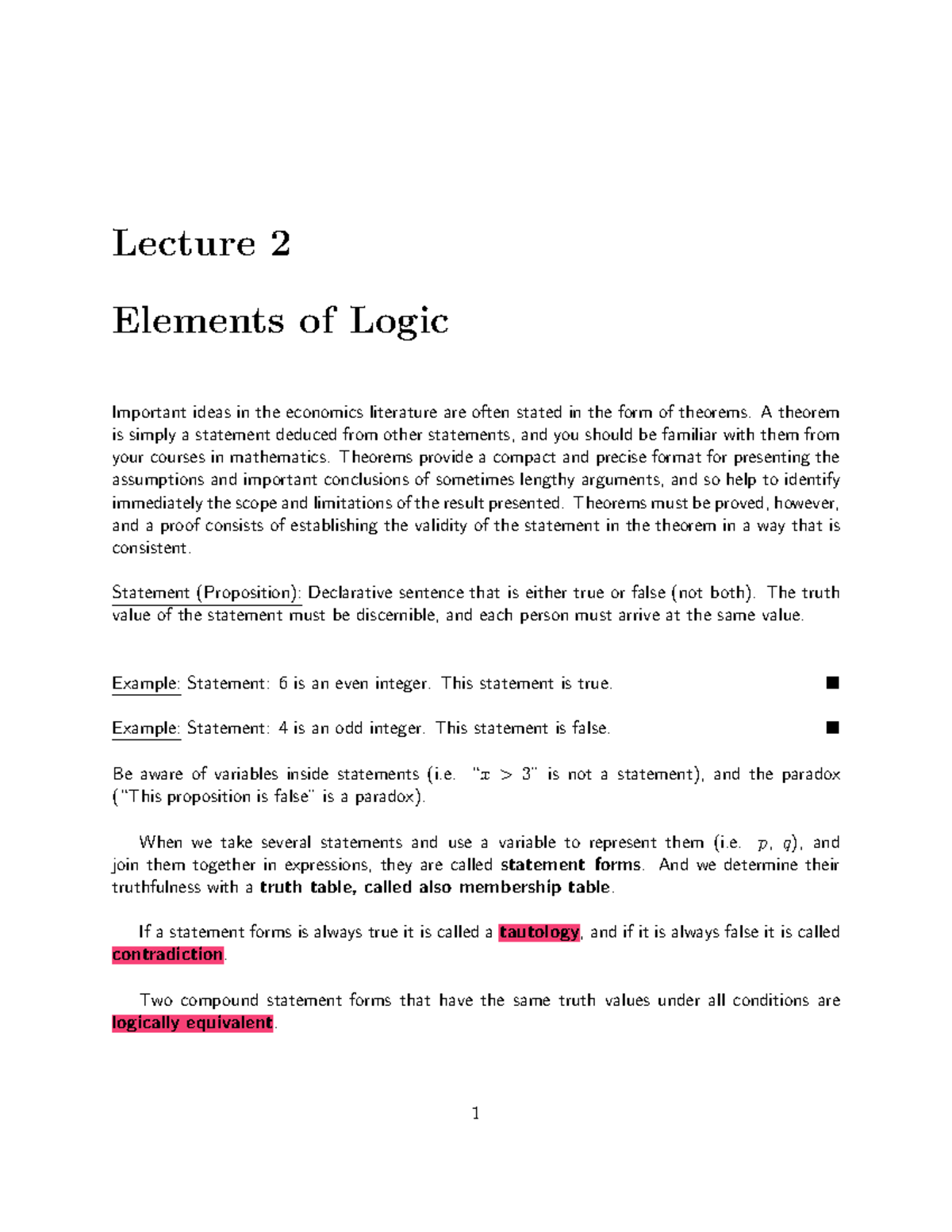 2-HO-Elements of Logic - Lecture 2 Elements of Logic Important ideas in ...
