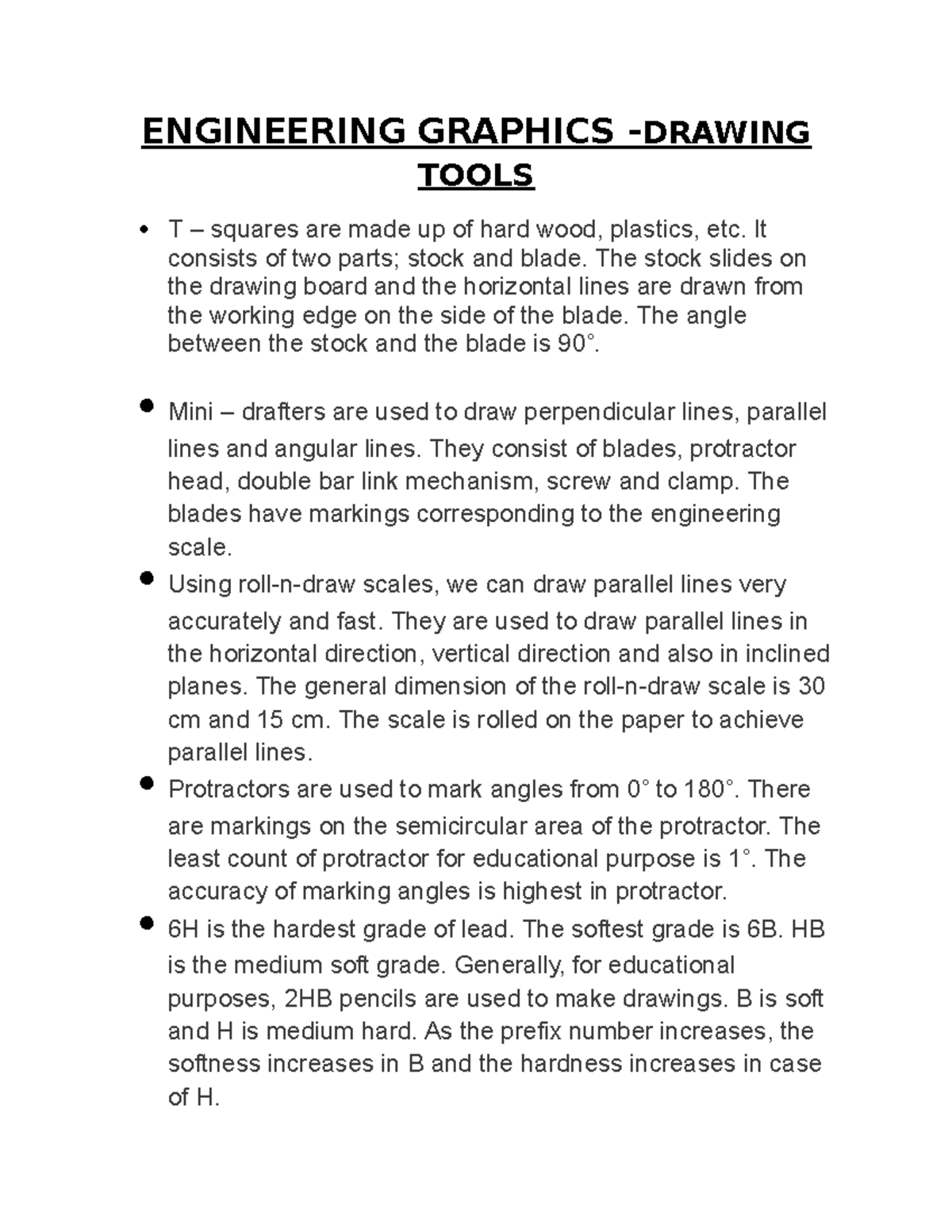 Engineering Graphics Capsule Notes Drawing Tools - Copy - ENGINEERING ...